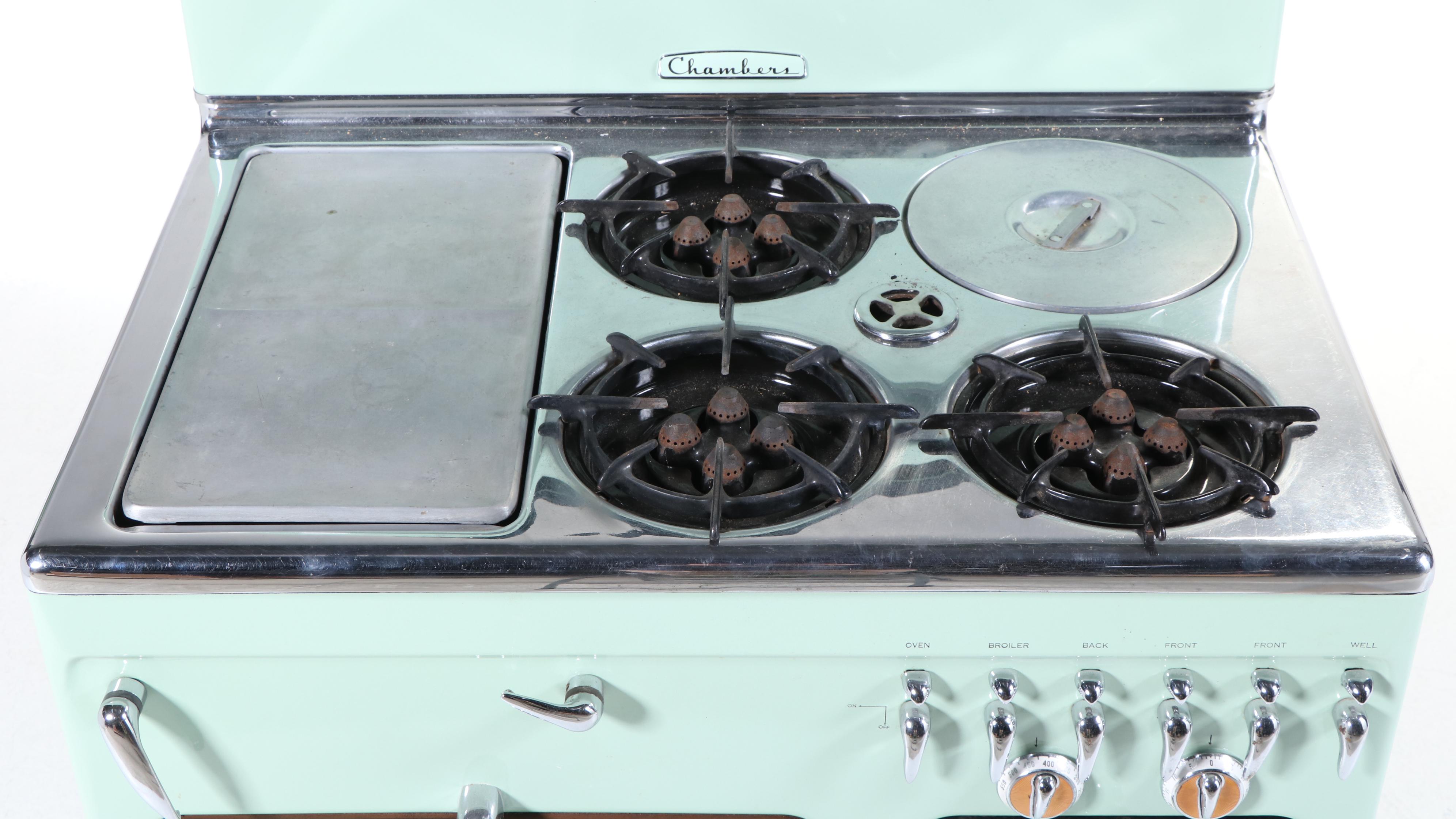 Chambers Mid Century Modern Mint Green Enameled Gas Range | EBTH