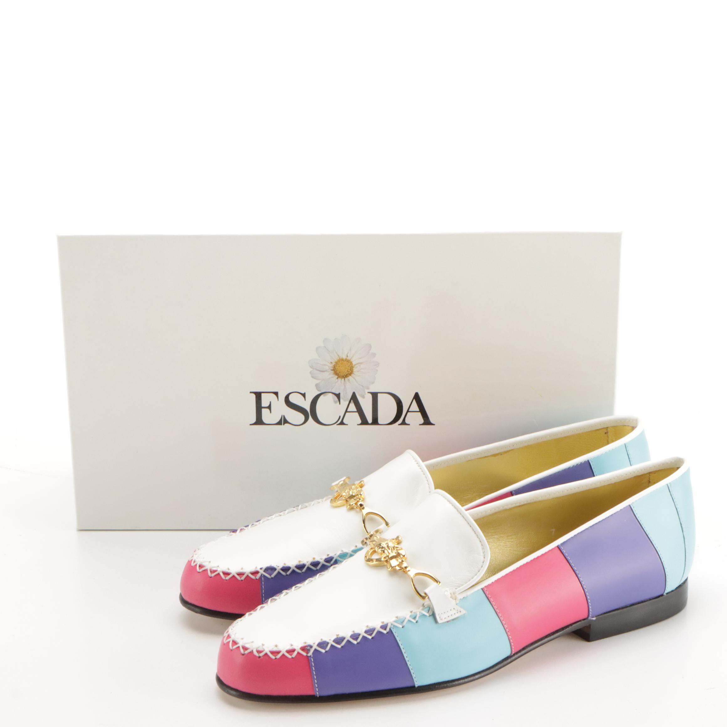 Escada Snakeskin Embossed T-Strap Heels & Multicolor Leather Loafers ...