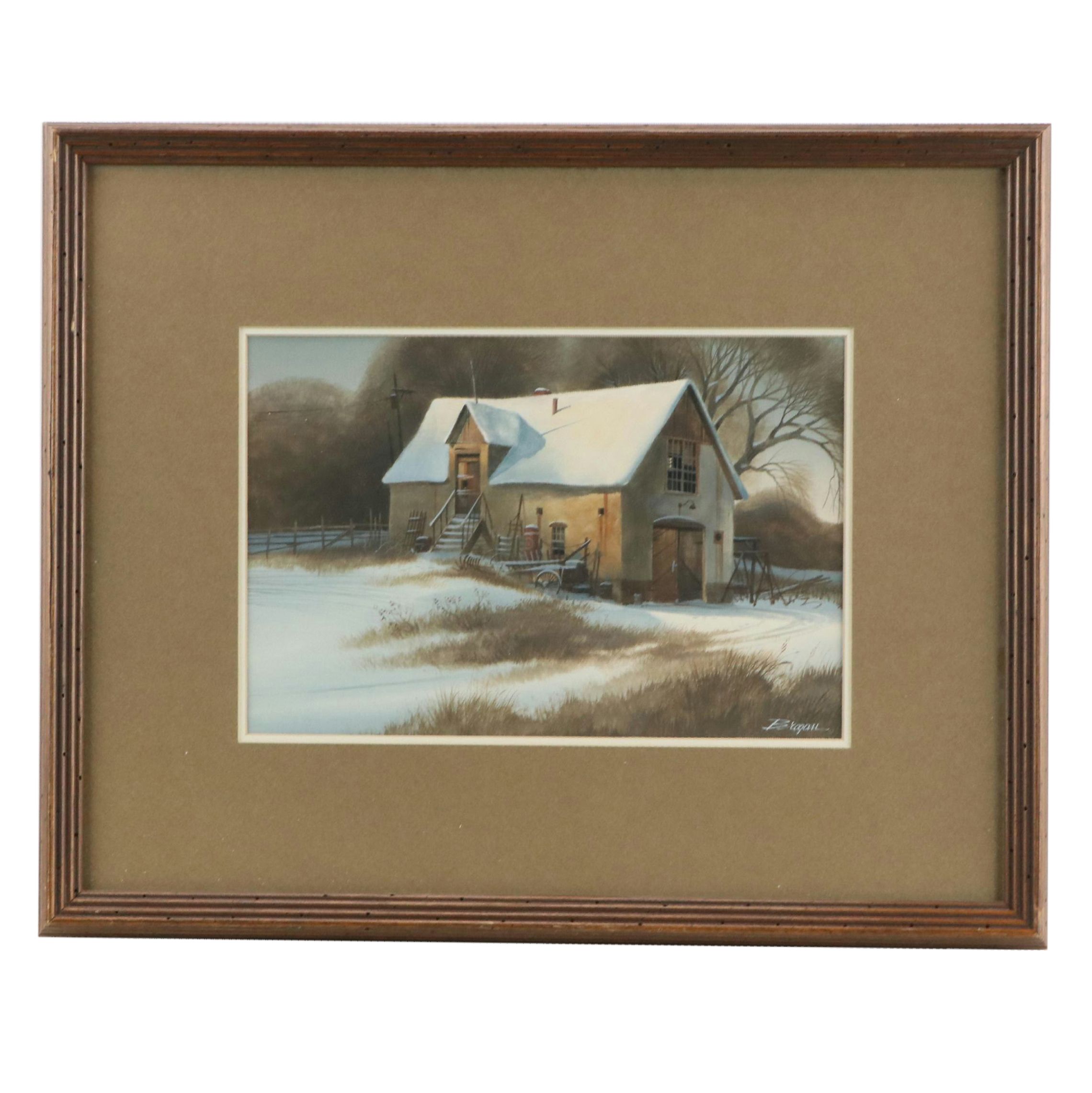 Rick Brogan Winter Landscape Watercolor Painting of House | EBTH