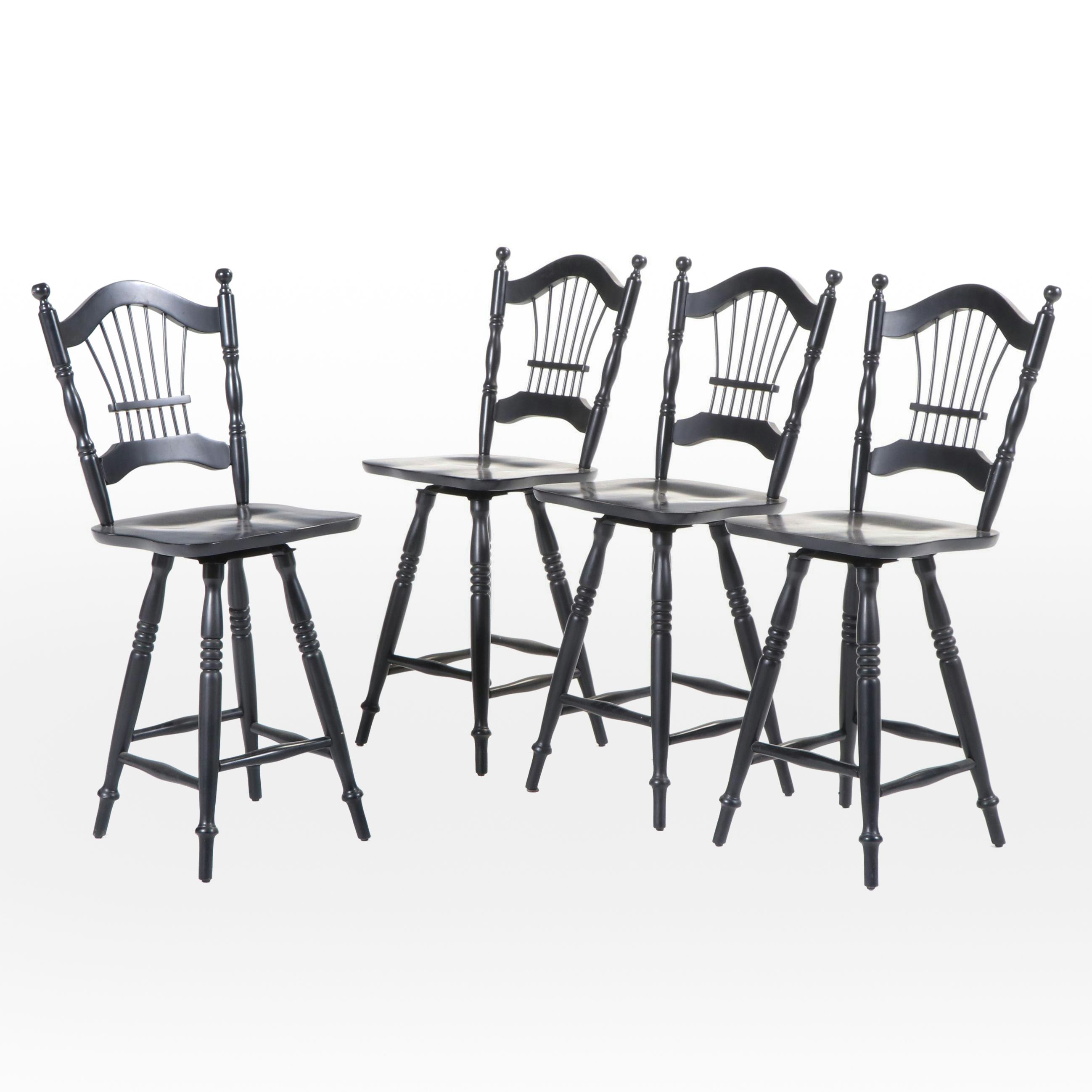 Four Colonial Style Ebonized Swivel Counter Stools | EBTH