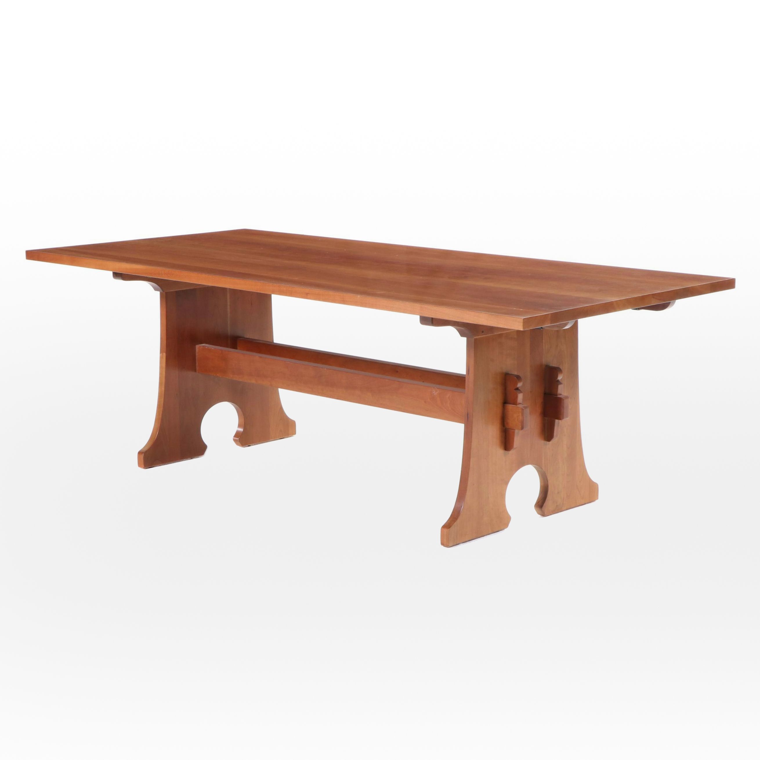 Stickley Arts and Crafts Style Cherrywood Trestle-Base Extending Dining Table | EBTH