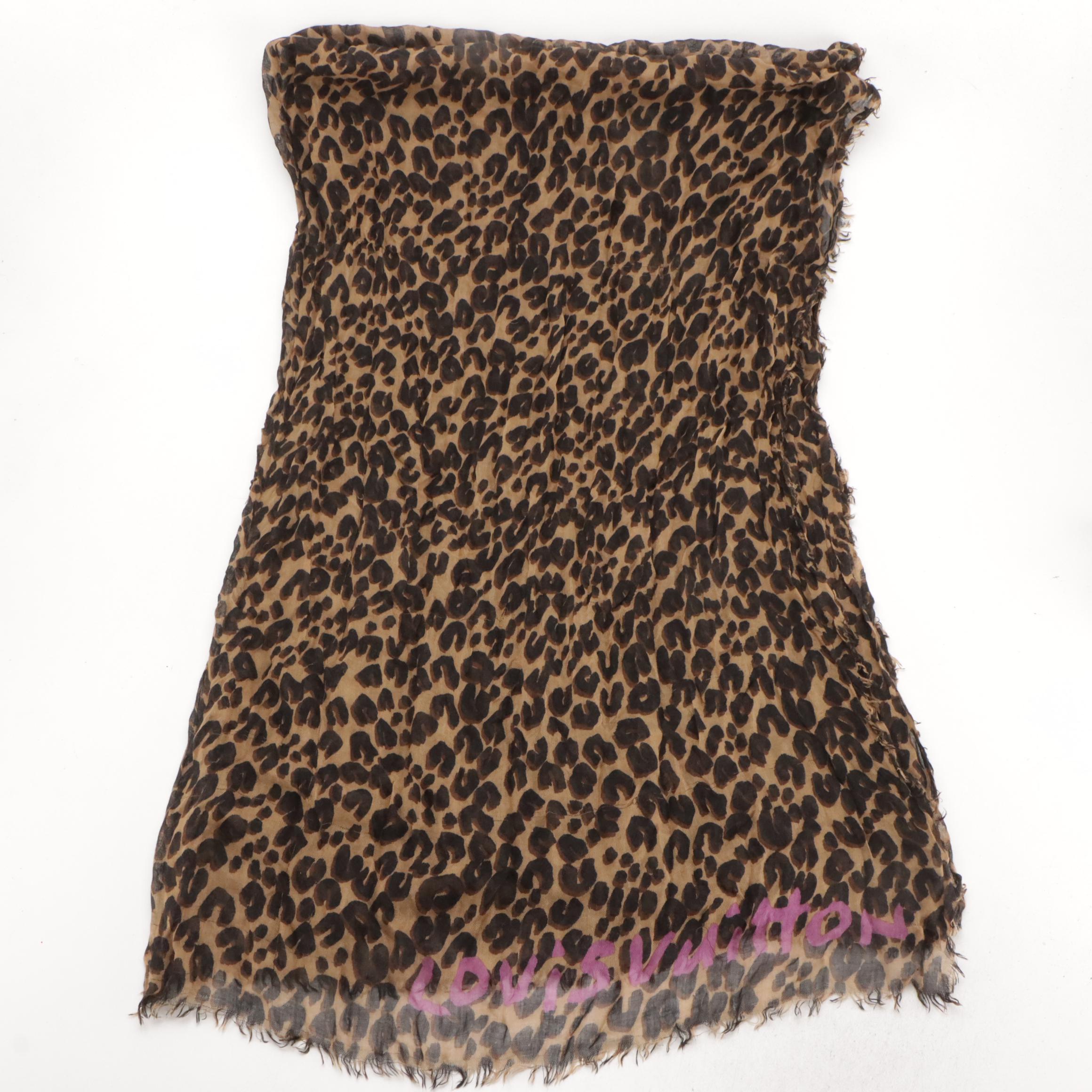 Louis Vuitton Stephen Sprouse Leopard Print Cashmere/Silk Fringe Hem ...