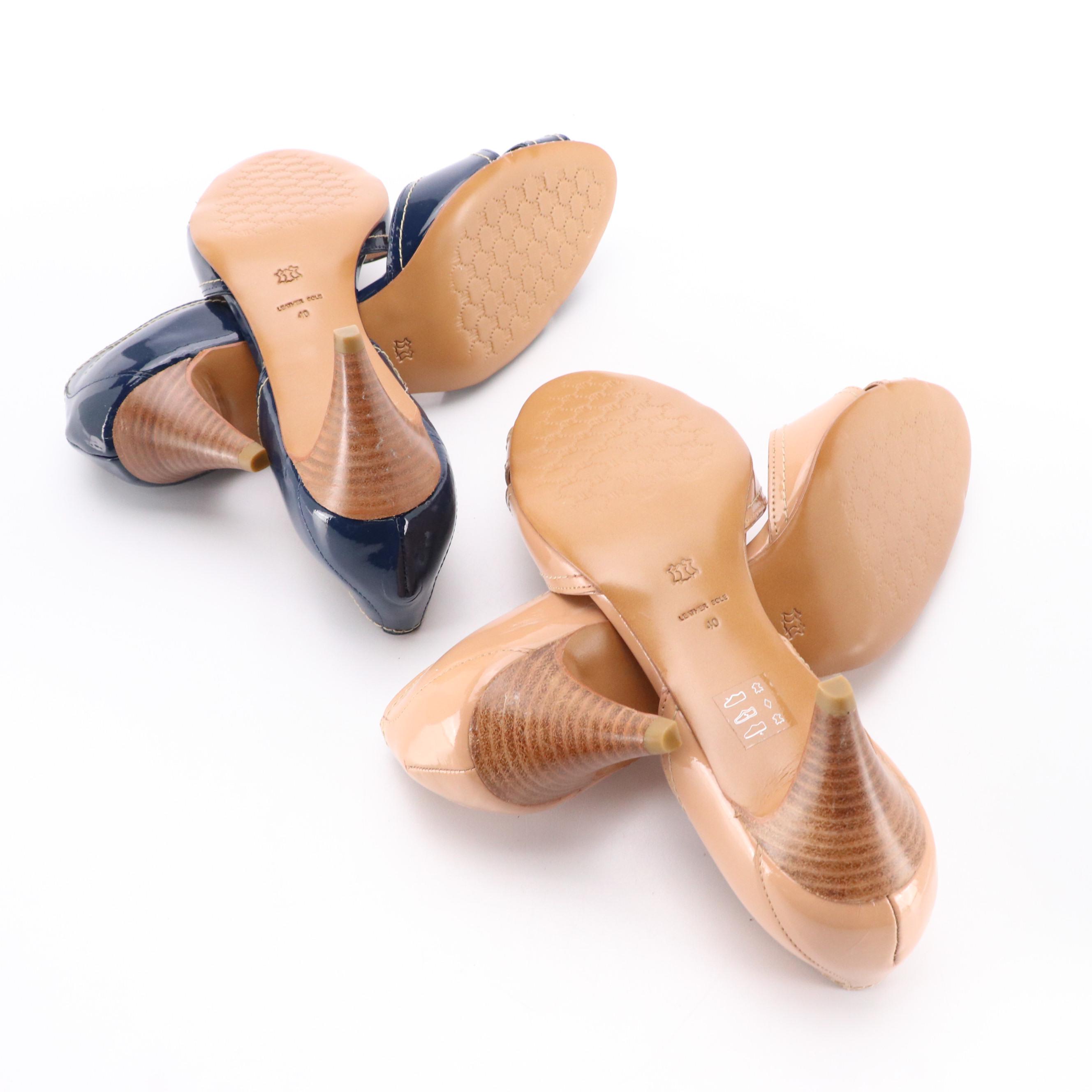 Lillybee Laurie D'Orsay Pumps in Navy and Sand Patent Leather with ...