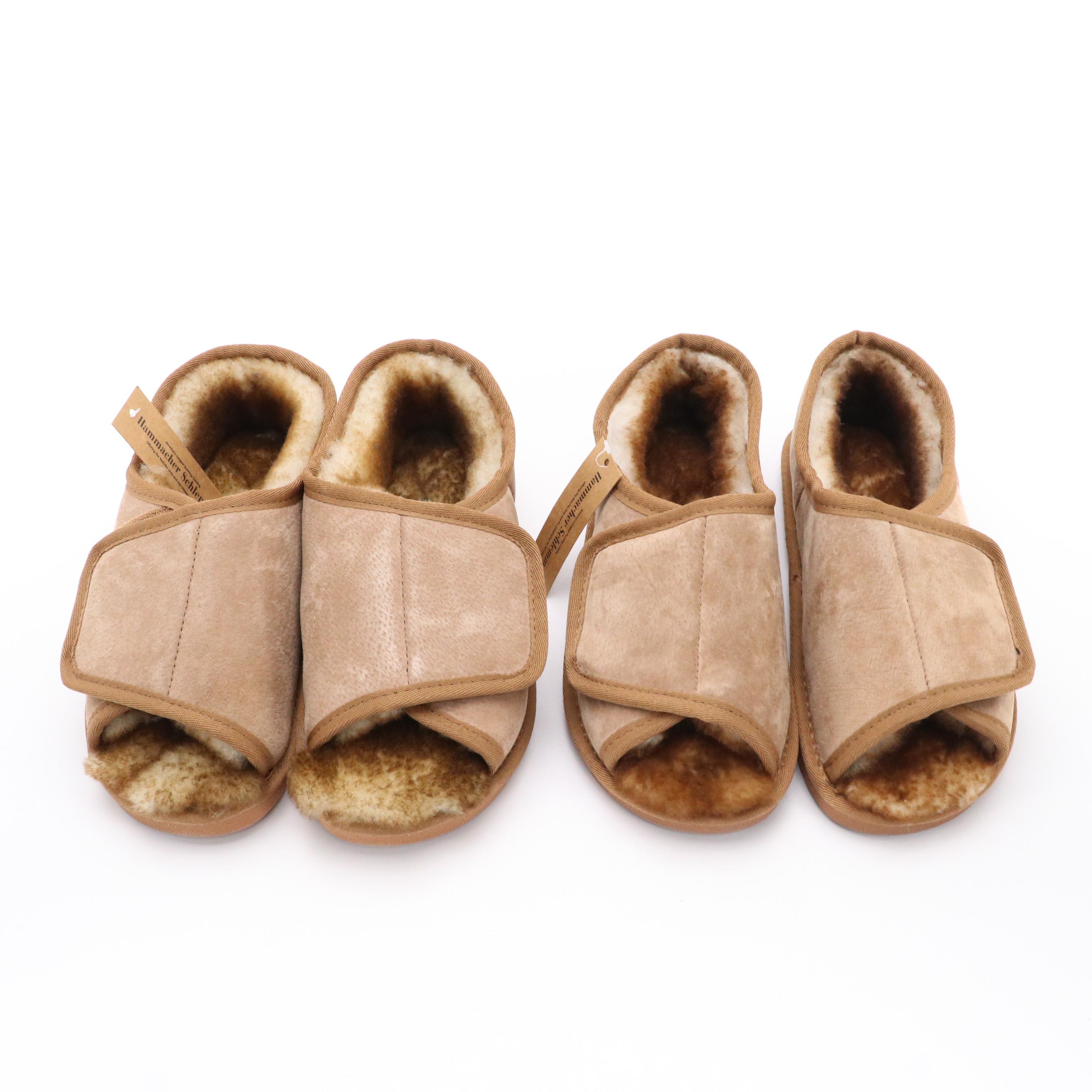 Hammacher Schlemmer Open Toe Adjustable Slippers in Sheepskin with ...
