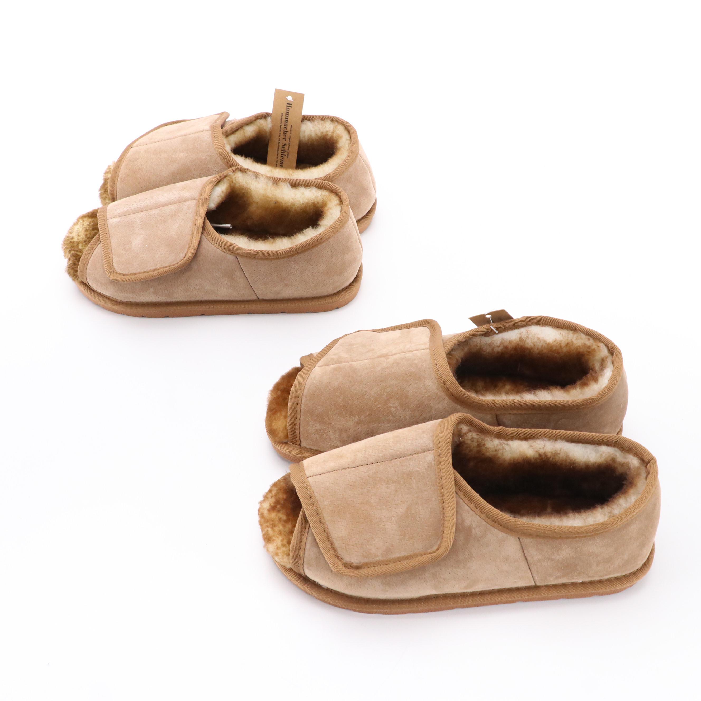 Hammacher Schlemmer Open Toe Adjustable Slippers in Sheepskin with ...
