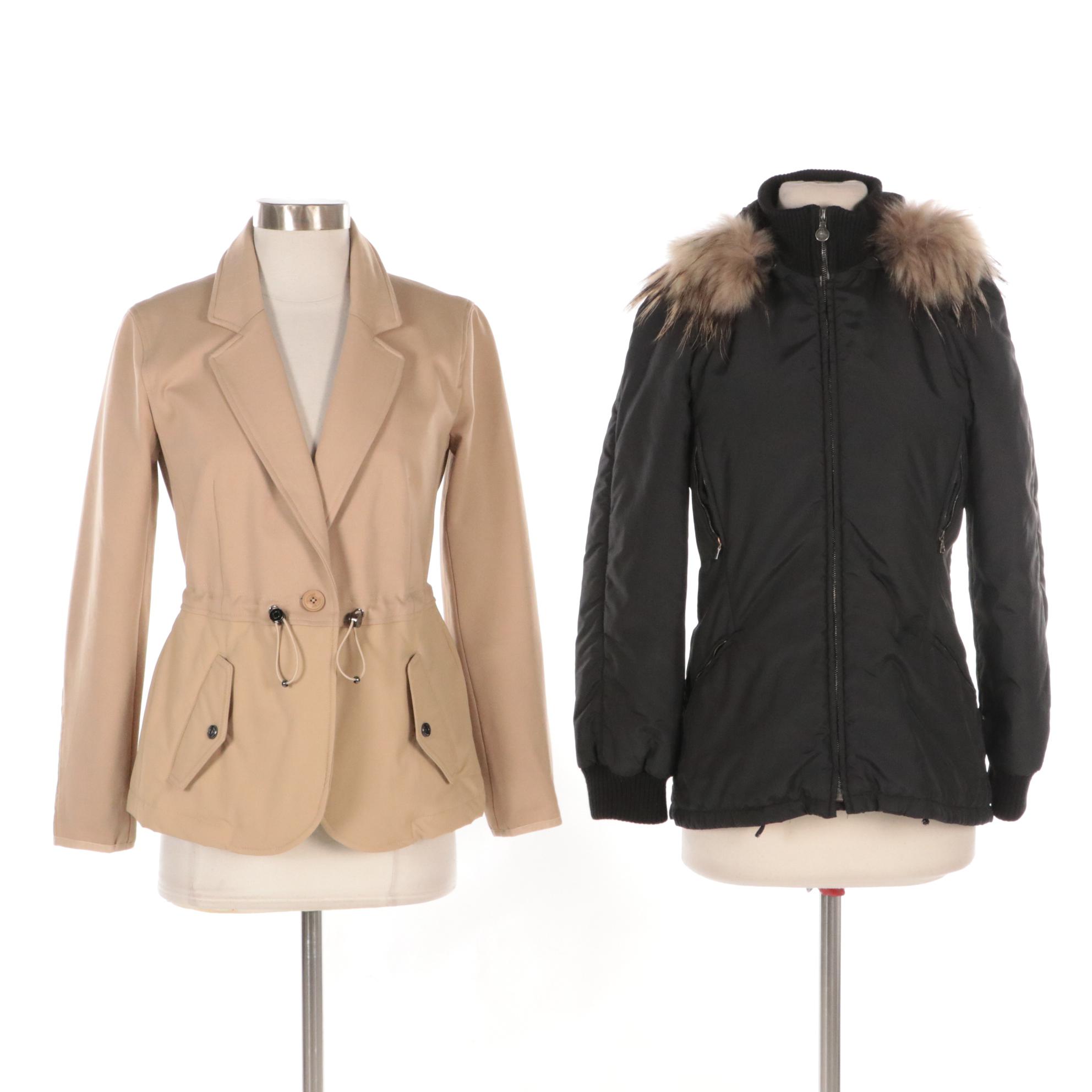 Anatomie Nylon Blend Blazer Jacket and Authier Zip-Jacket with Fur Trim ...