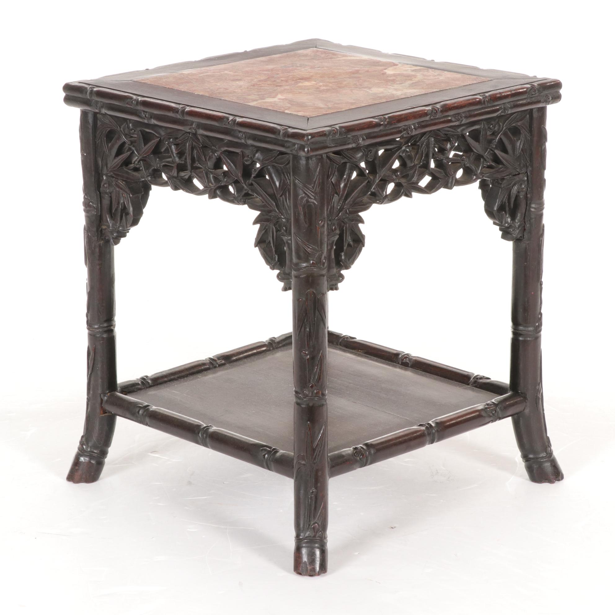 Marble Top End Table with Bamboo Motif | EBTH
