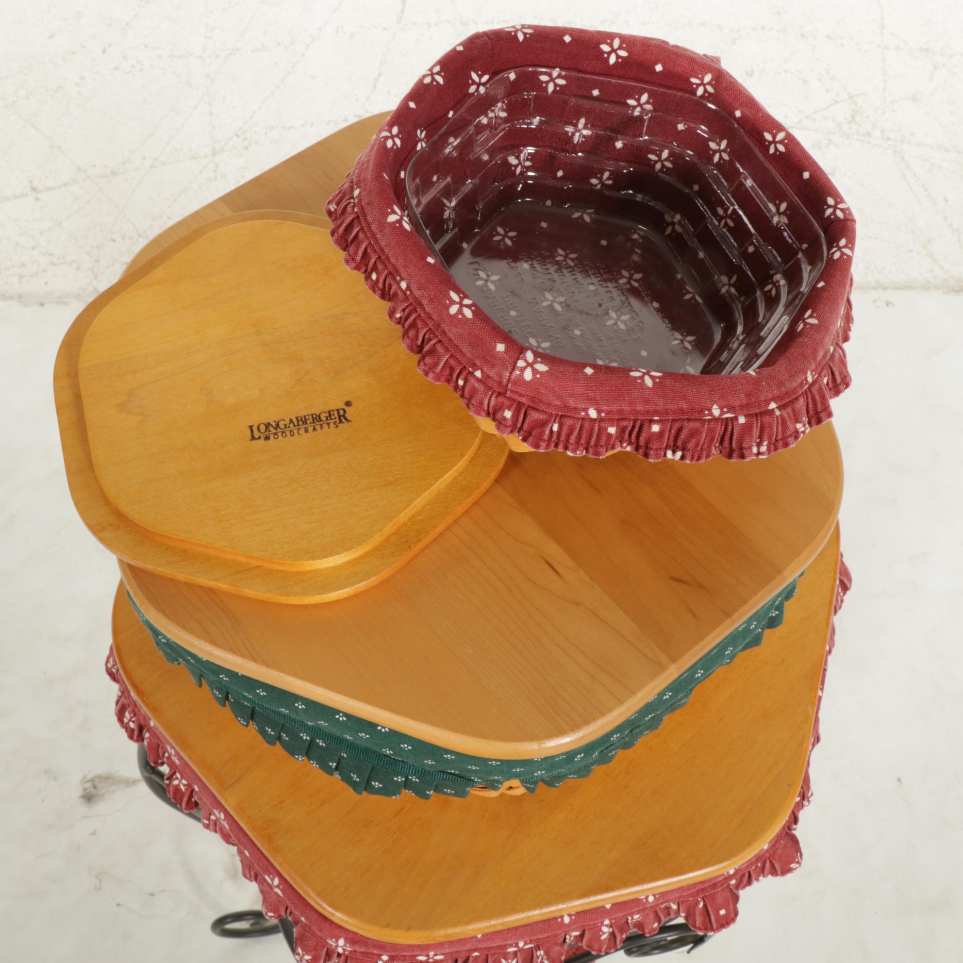 Longaberger Hexagonal Lidded Baskets and Bent Metal Stand | EBTH
