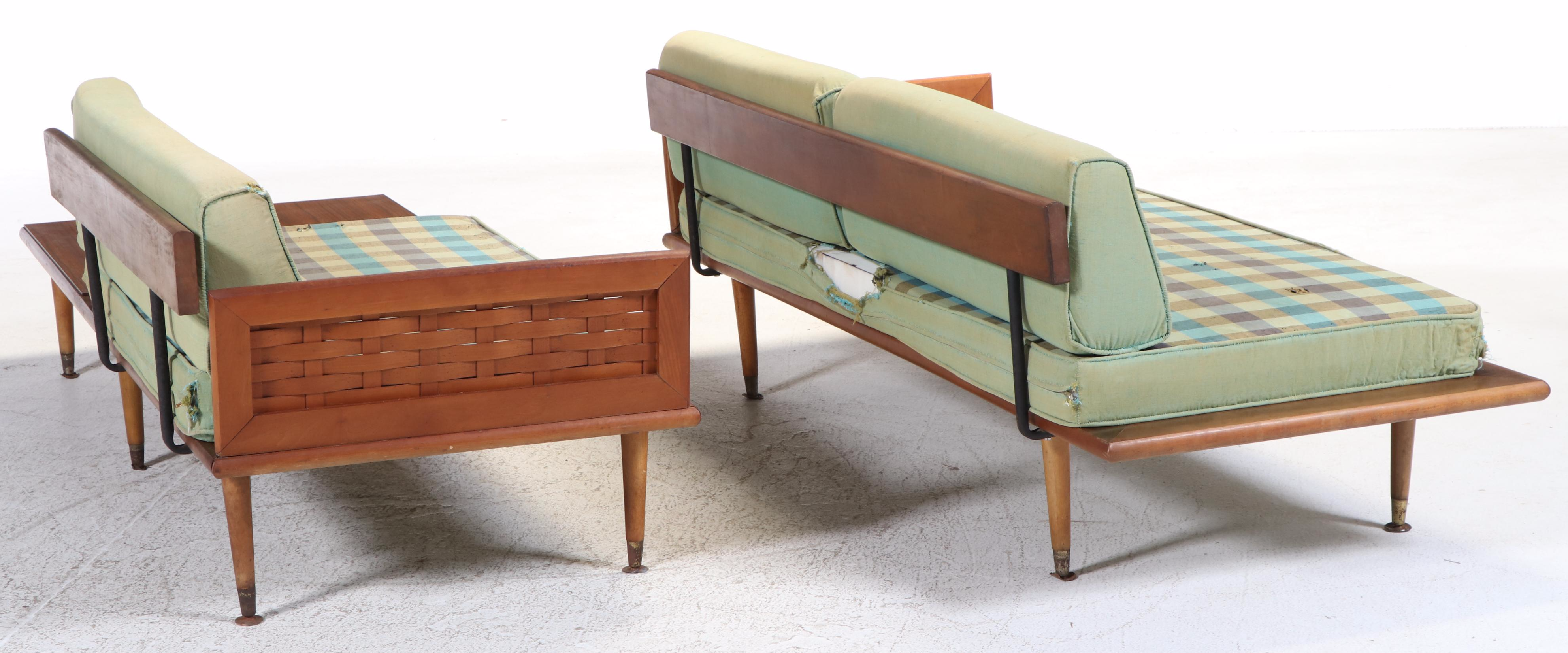 Two-Piece Mid Century Modern Maple, Laminate, and Splint-Woven ...