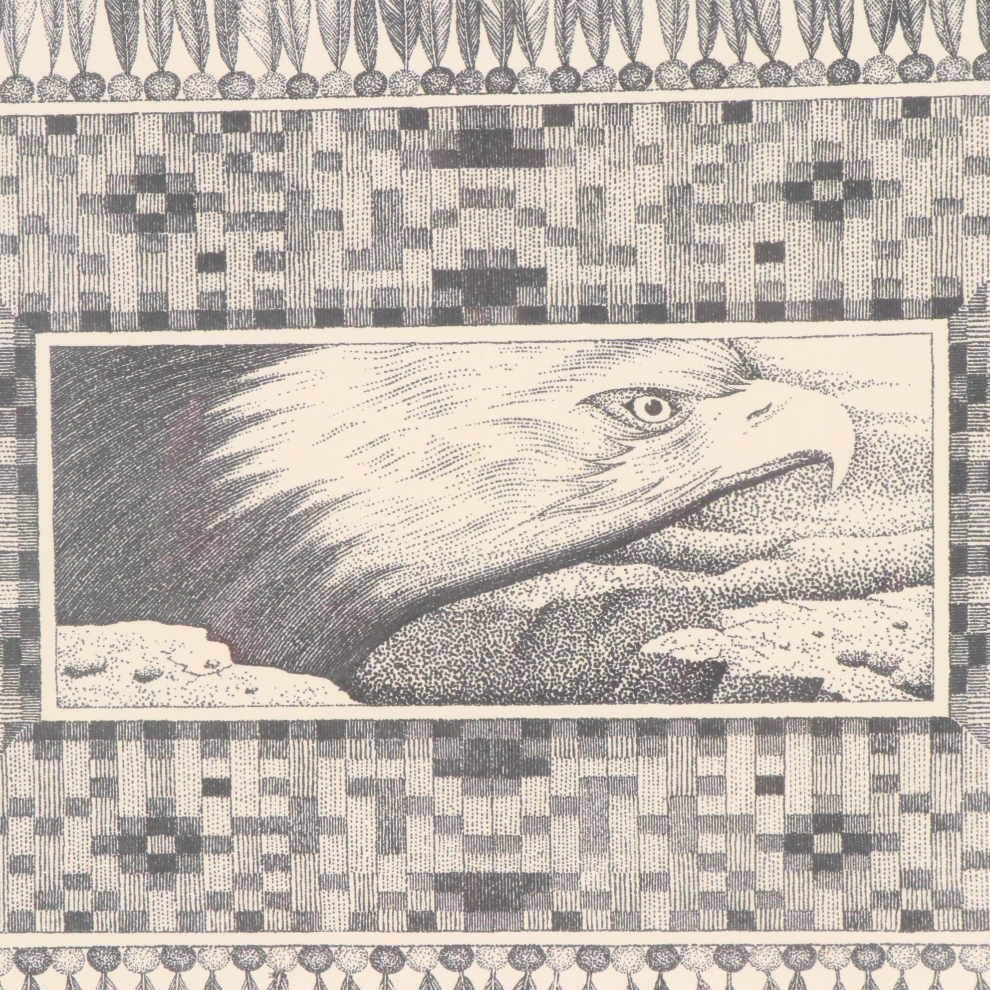 Stylized Ink Drawing of Eagle "Dream Flight," 1990 | EBTH