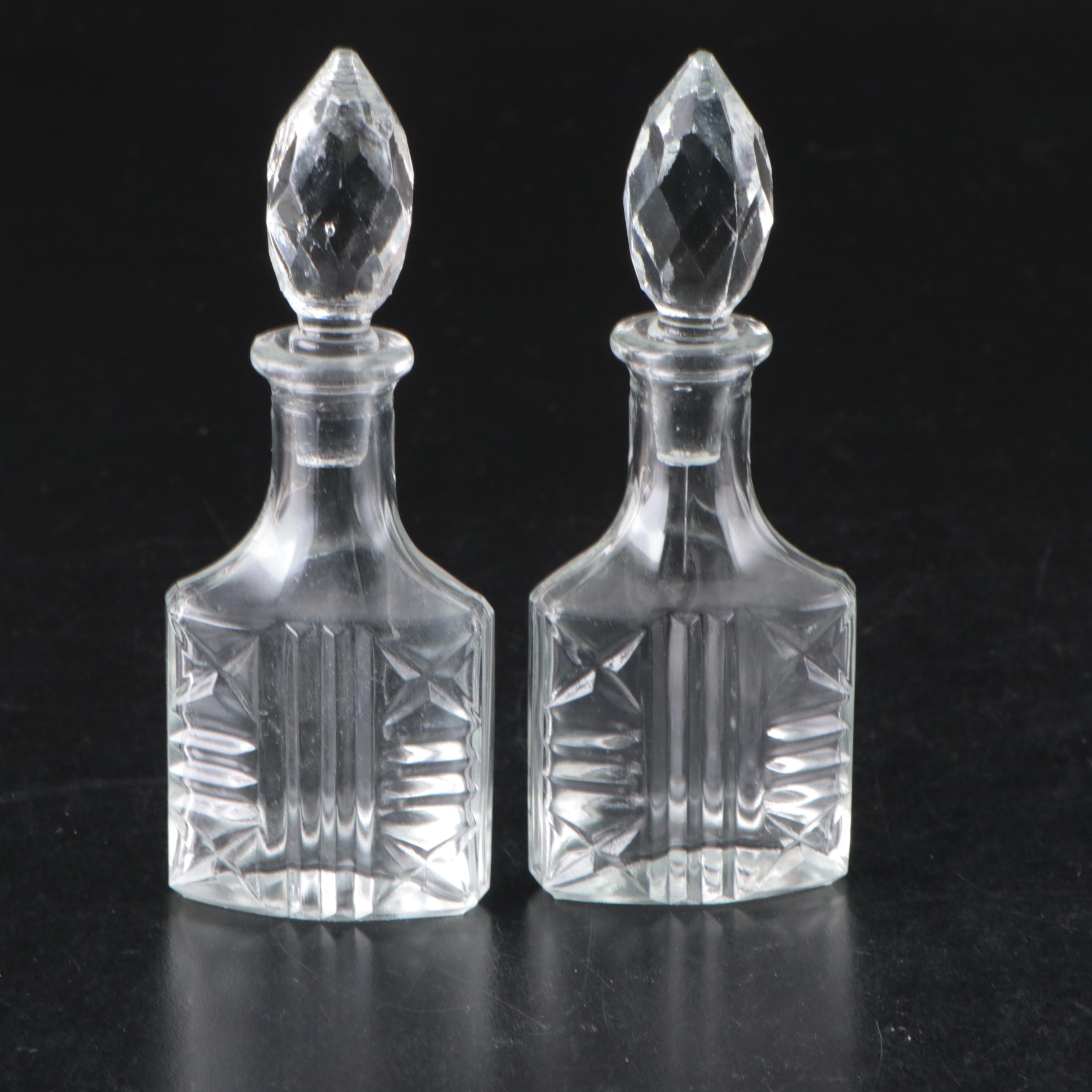 Art Deco Style Glass Condiment Set with Cruets and Round Silver Plate ...