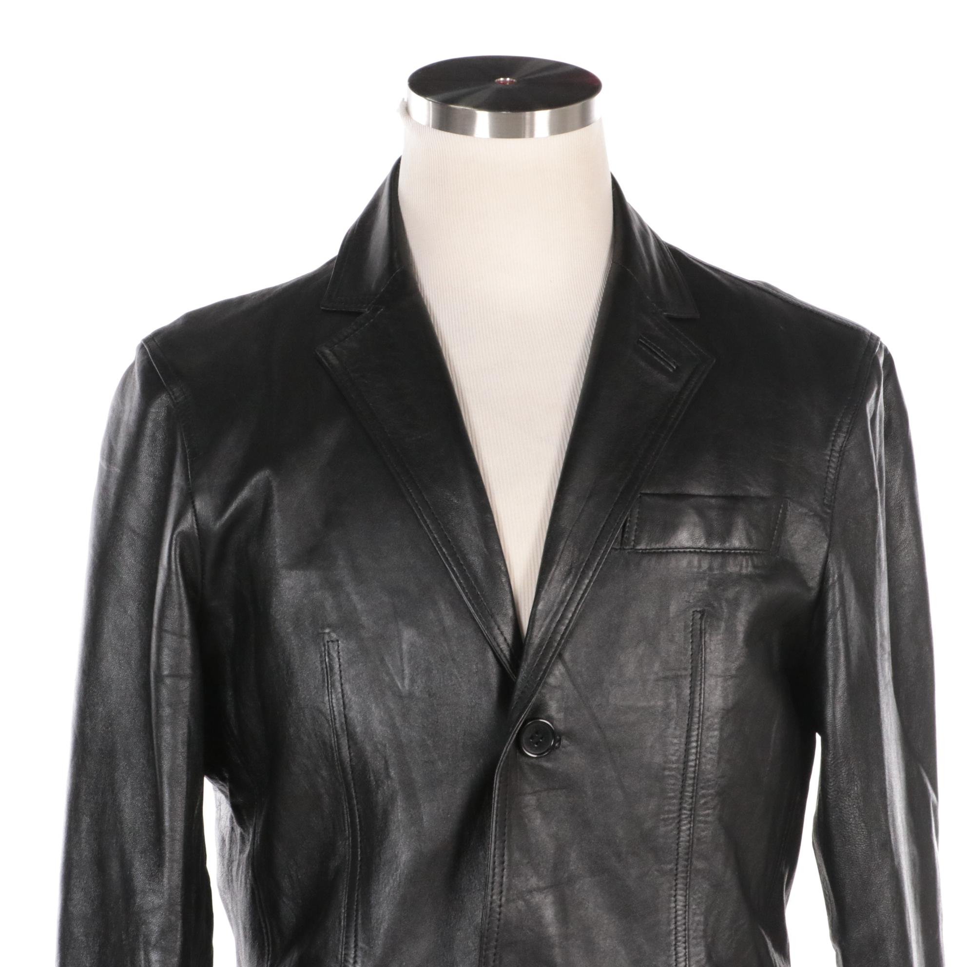 Men's Jild New Leather Inn Black Leather Two-Button Blazer Jacket | EBTH