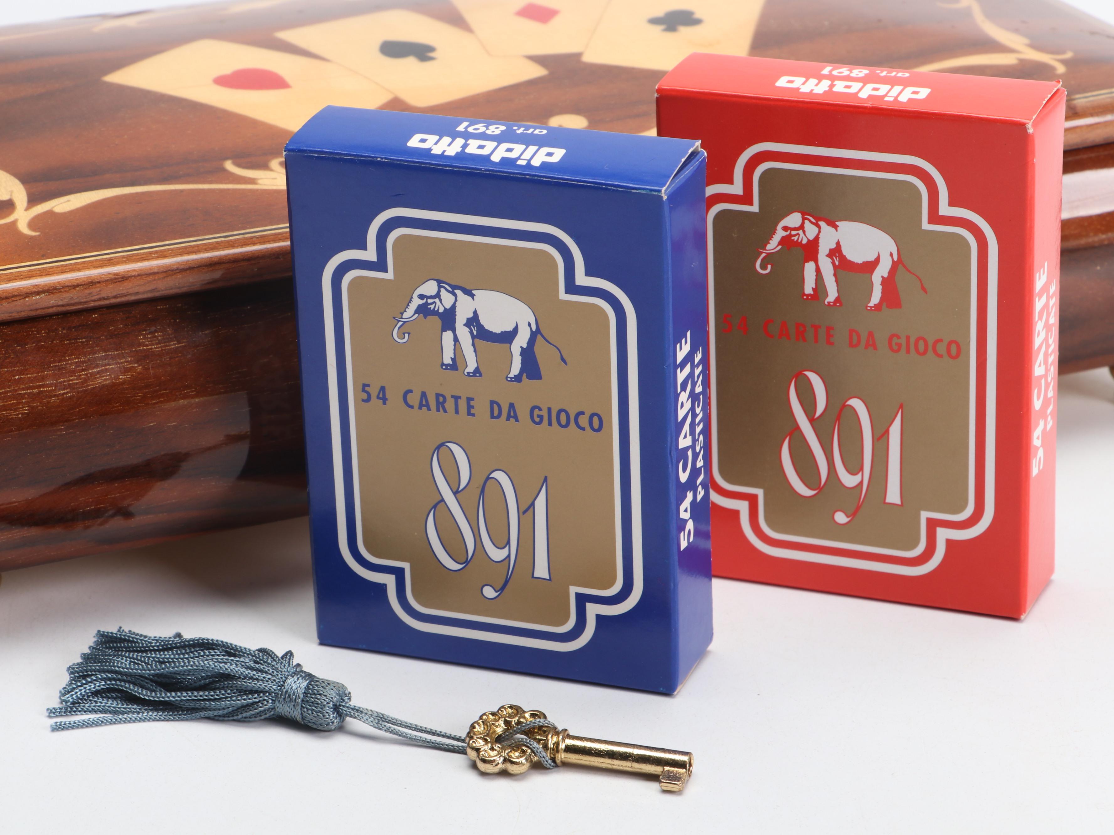 Italian Playing Card Sets with Card Suit Motif Wood Inlay Lidded Box | EBTH