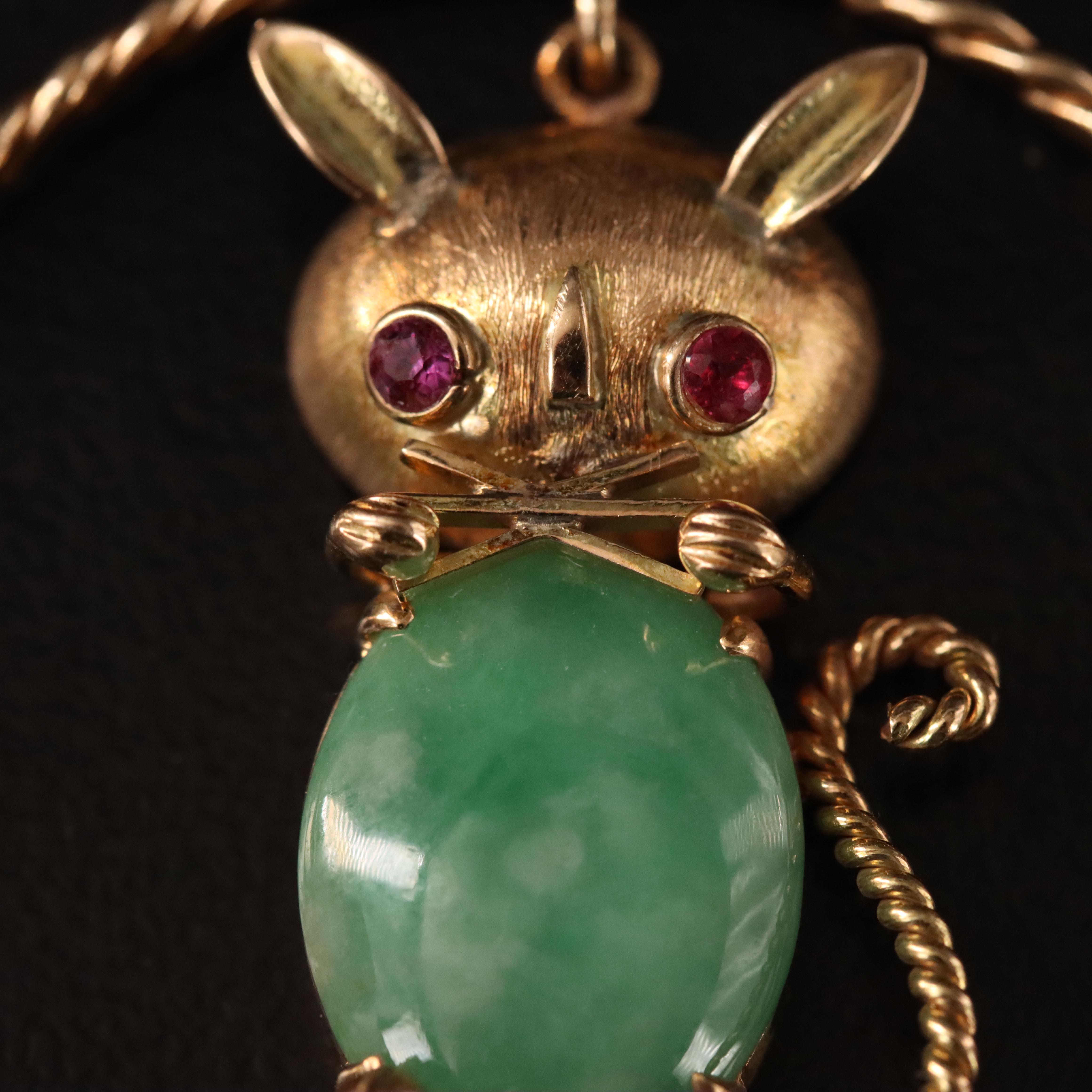14K Jadeite and Ruby Mouse Pendant | Everything But The House