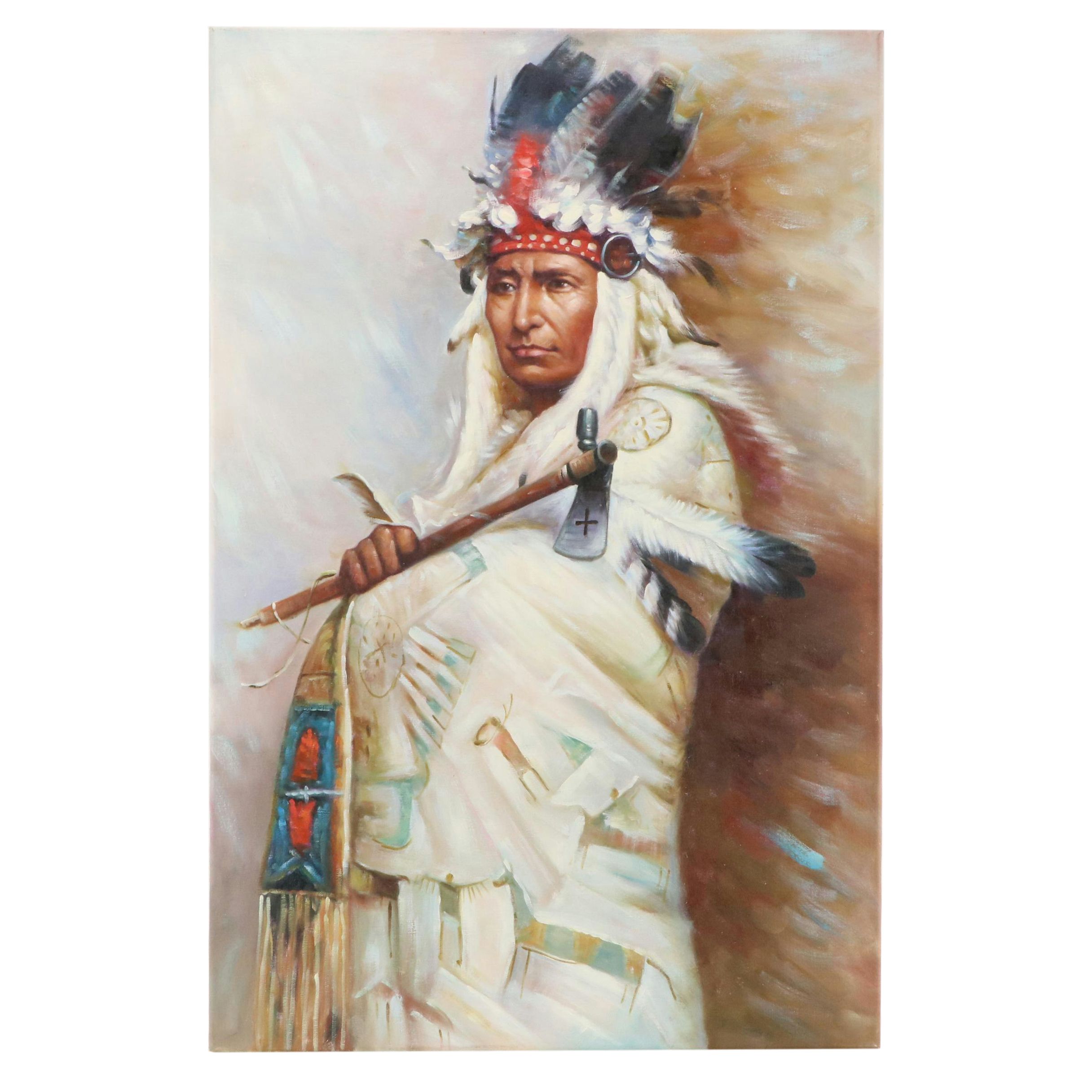Oil Painting Portrait of Native American Man | Everything But The House