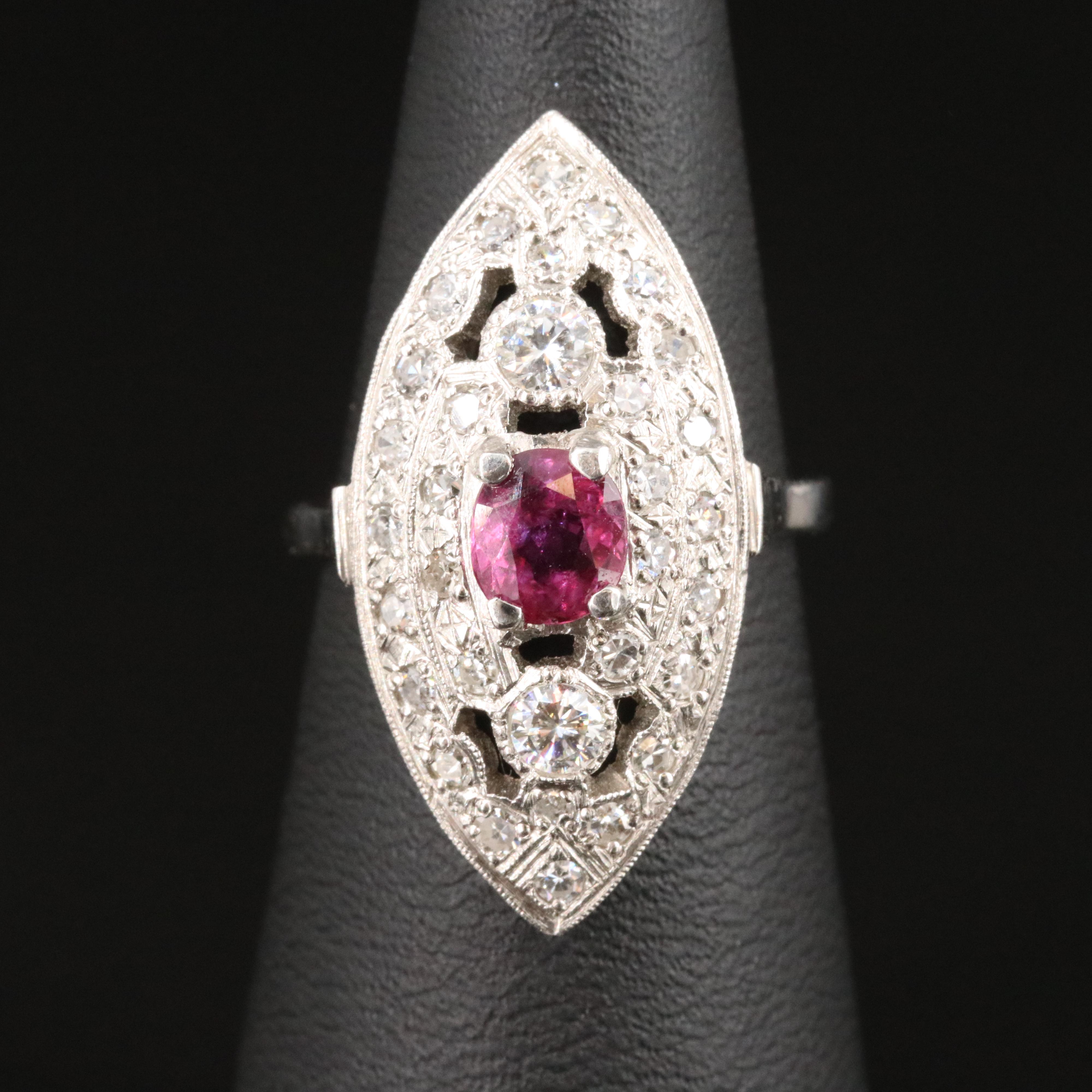 Platinum Ruby and Diamond Navette Ring | EBTH