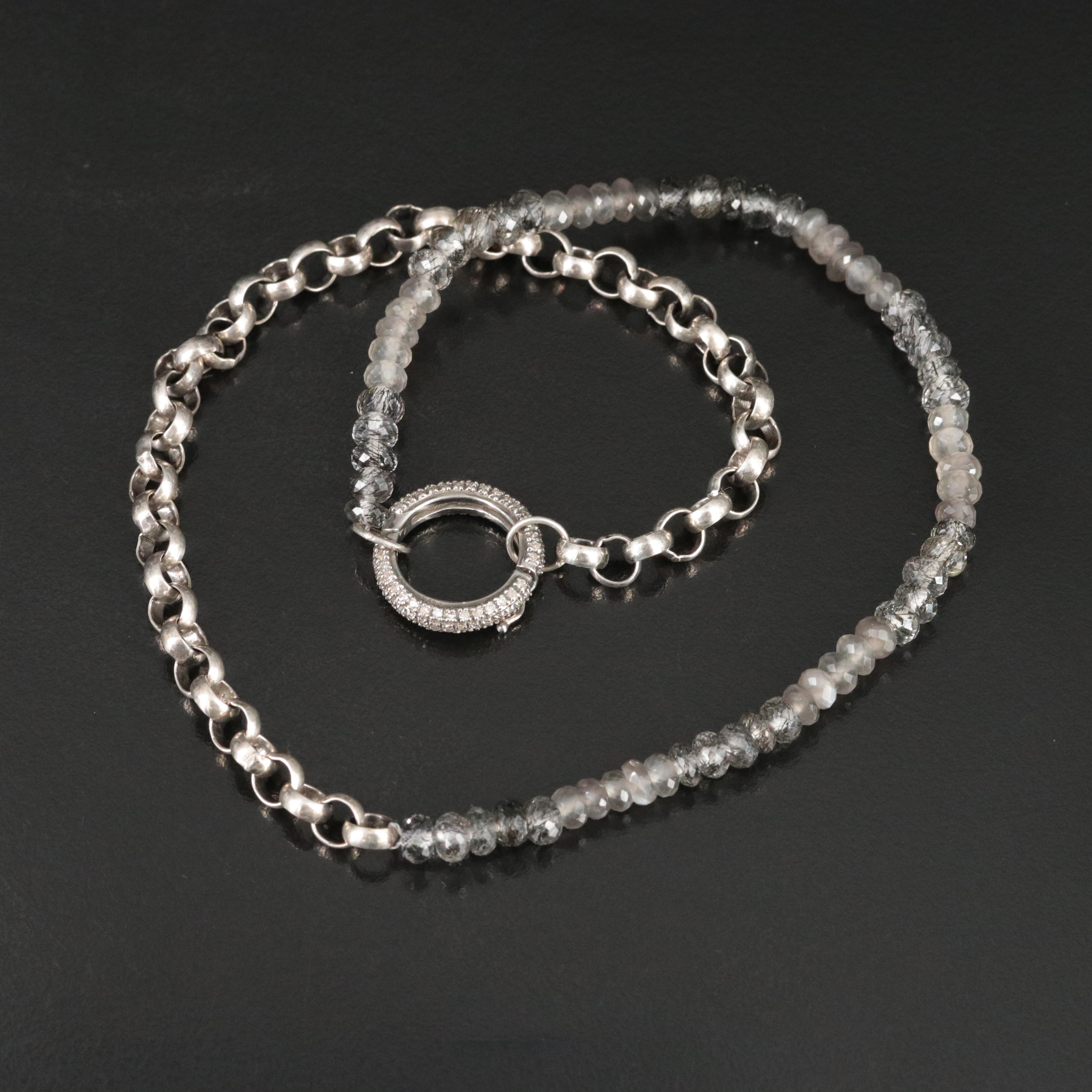 Sheryl Lowe Sterling Sagenitic Quartz, Moonstone and Diamond Rolo ...