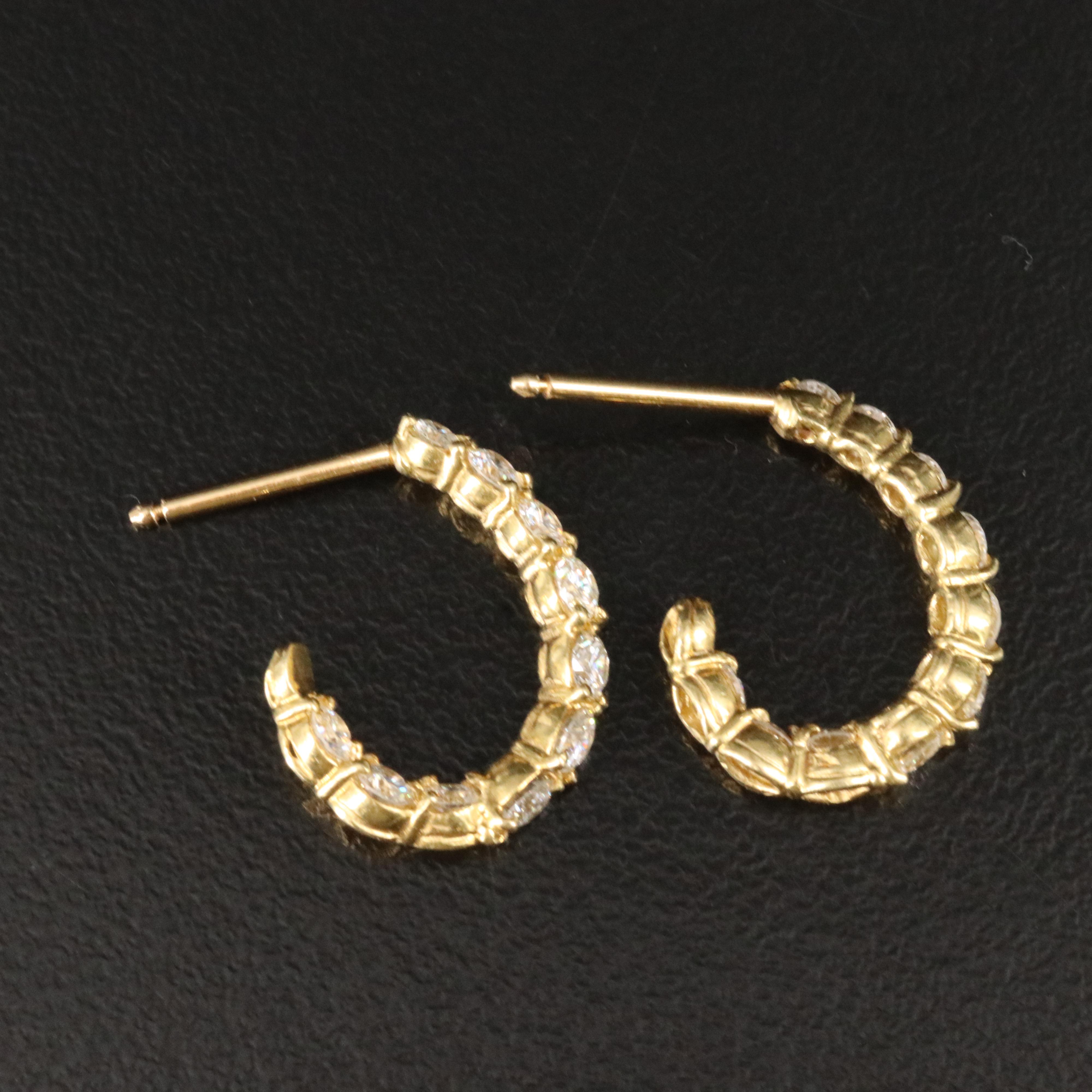 18K 1.00 CTW Diamond Inside-Out J Hoop Earrings | EBTH