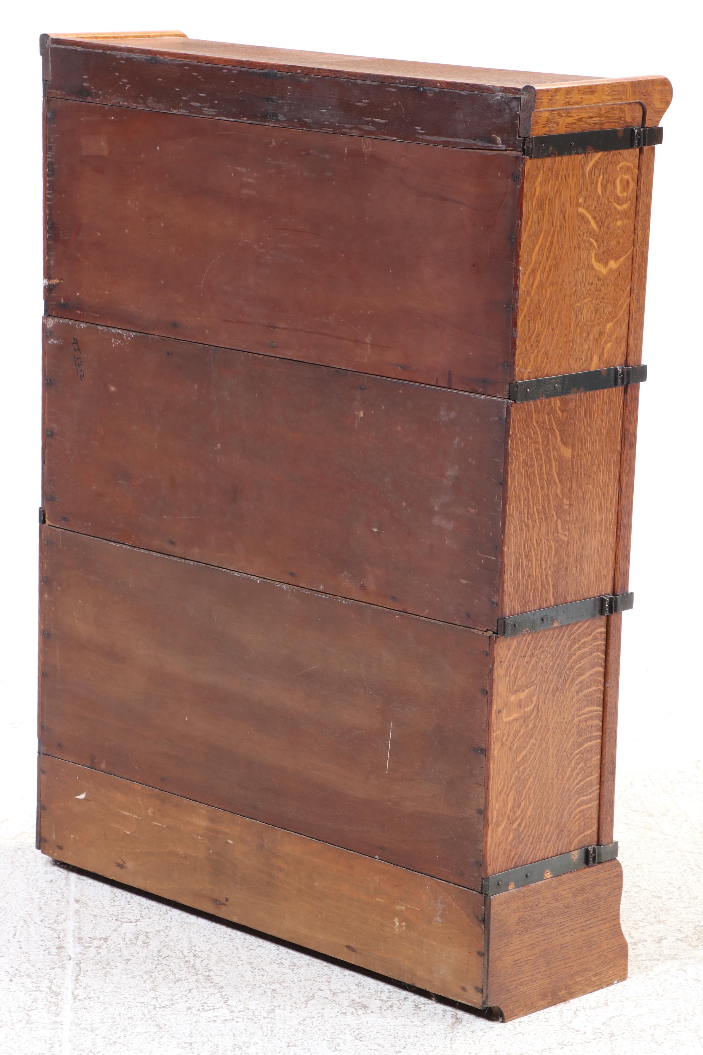 Globe-Wernicke Quartersawn Oak and Leaded Glass Three-Stack Barrister's ...