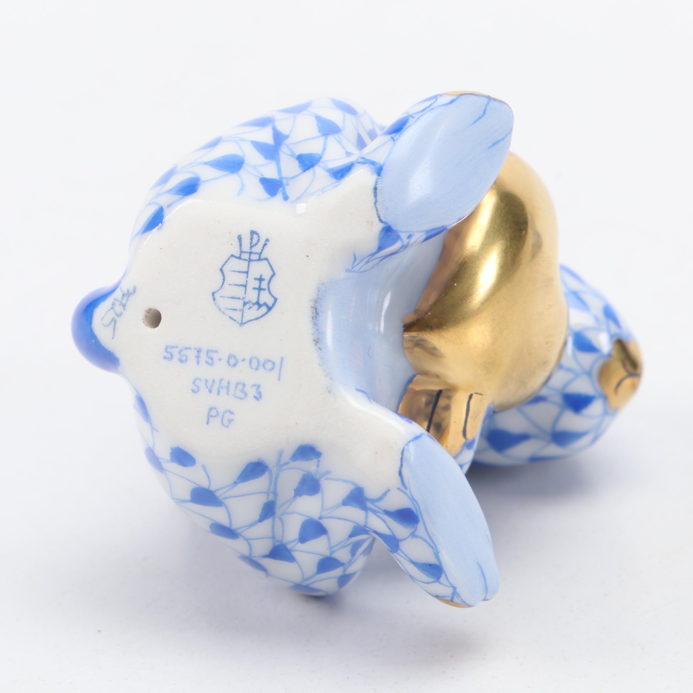 Herend Sapphire Fishnet with Gold "Handstand Bunny" and "Bunny with ...