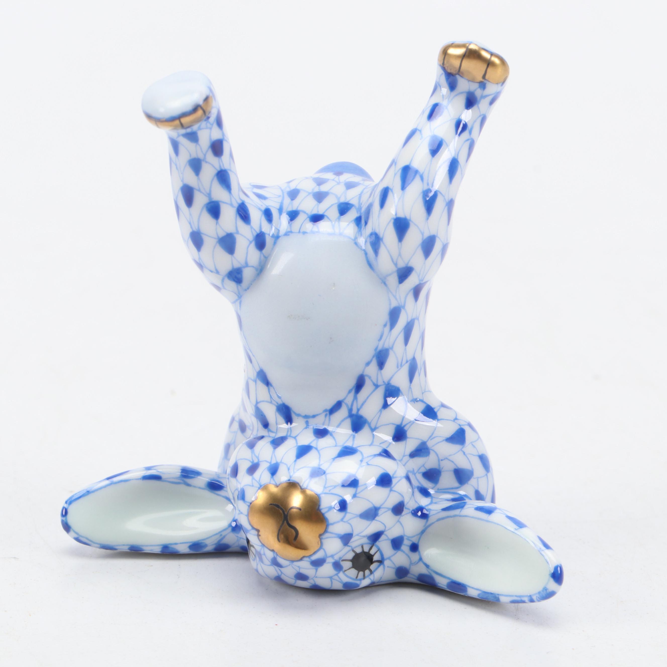 Herend Sapphire Fishnet with Gold "Handstand Bunny" and "Bunny with ...