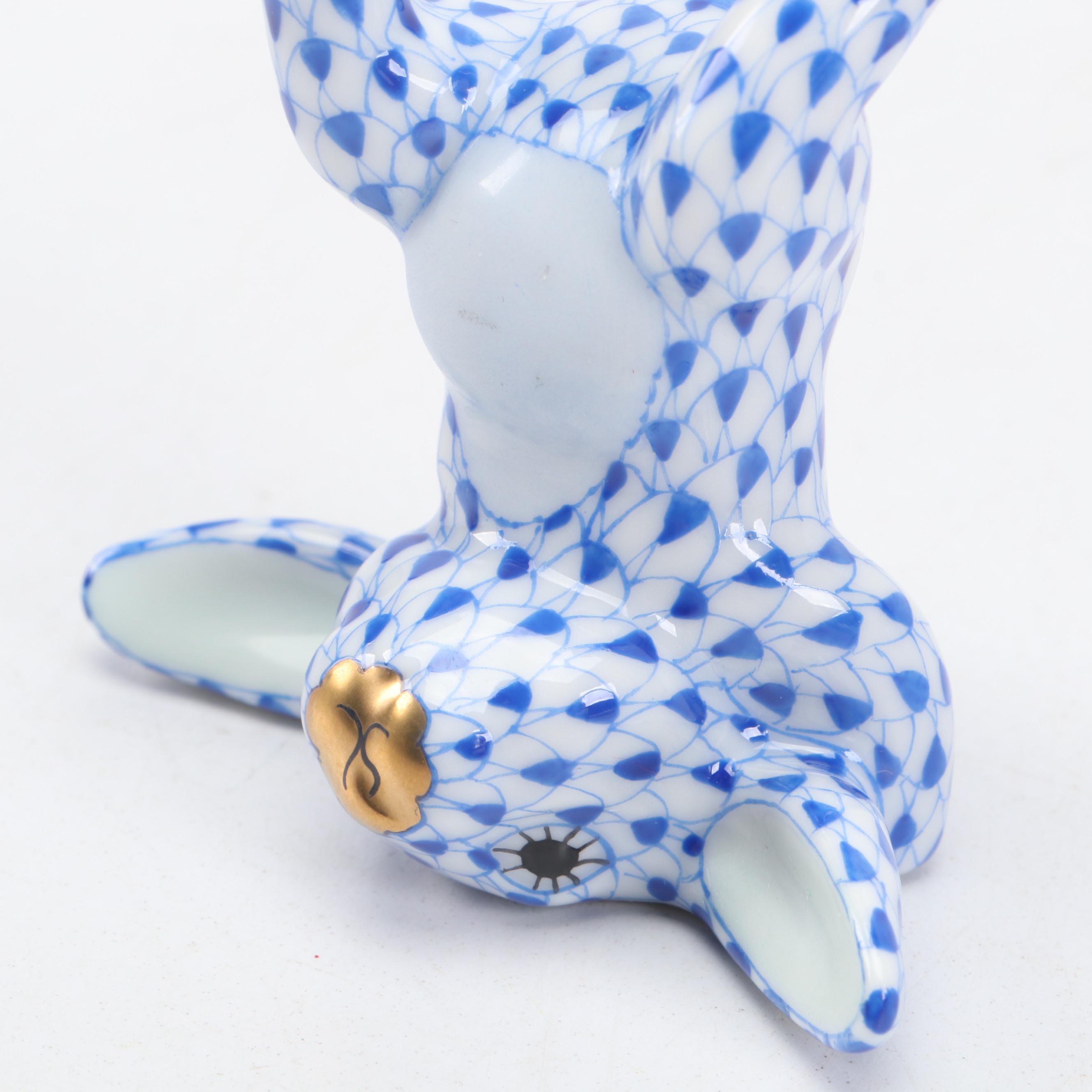 Herend Sapphire Fishnet with Gold "Handstand Bunny" and "Bunny with ...