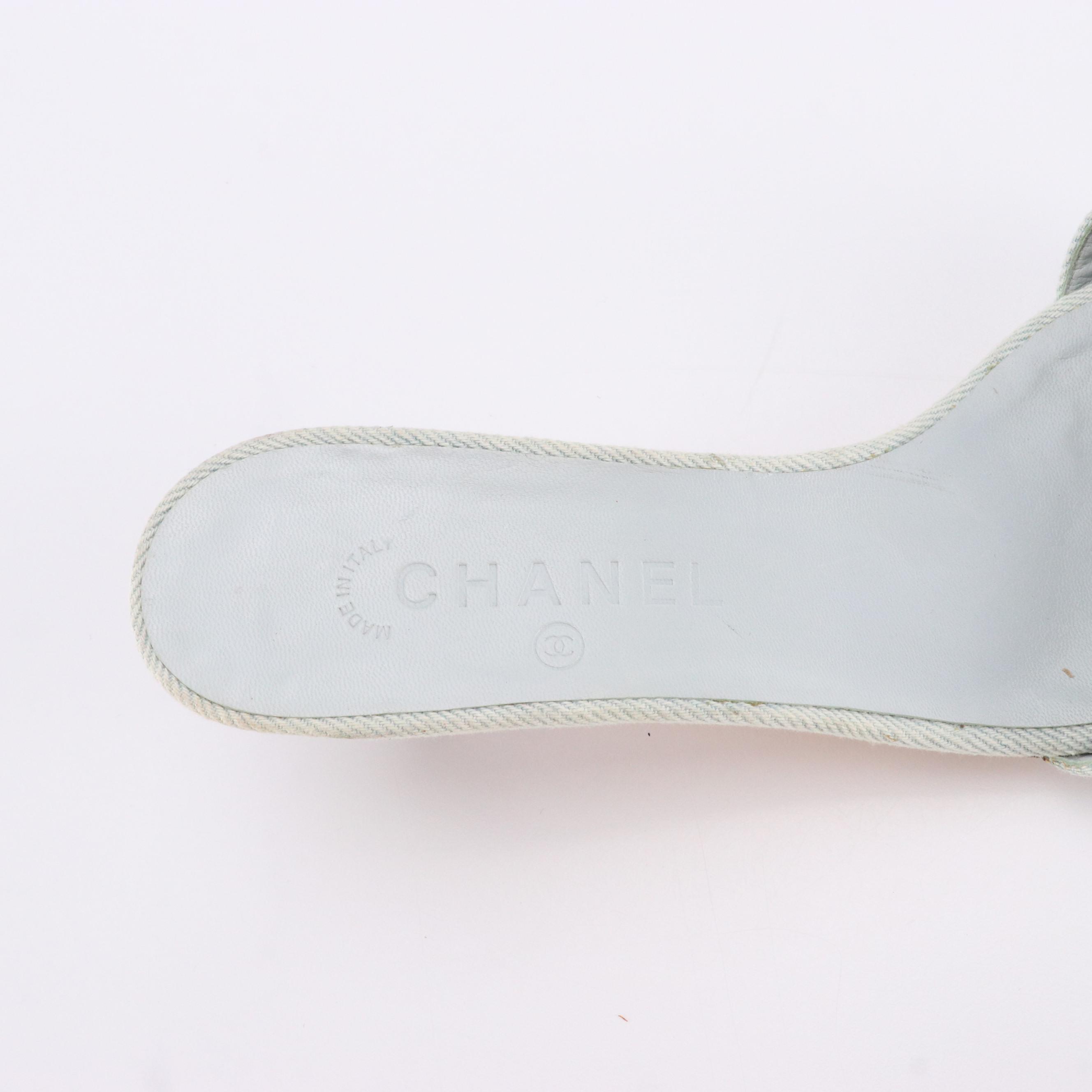 Chanel CC Bow Light Blue Denim Slide Sandals | EBTH