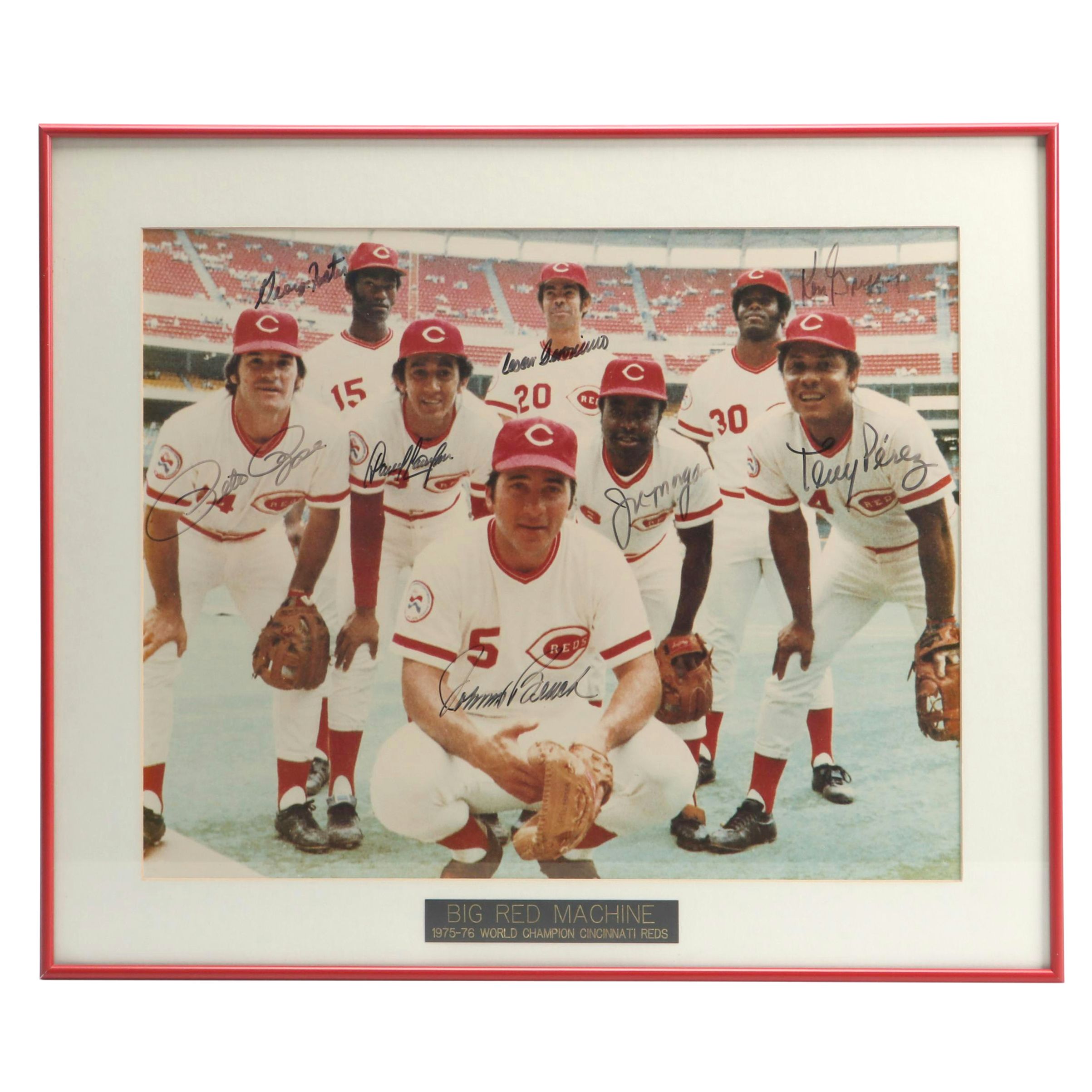 "The Big Red Machine" Signed Display with Pete Rose, Johnny Bench, and ...