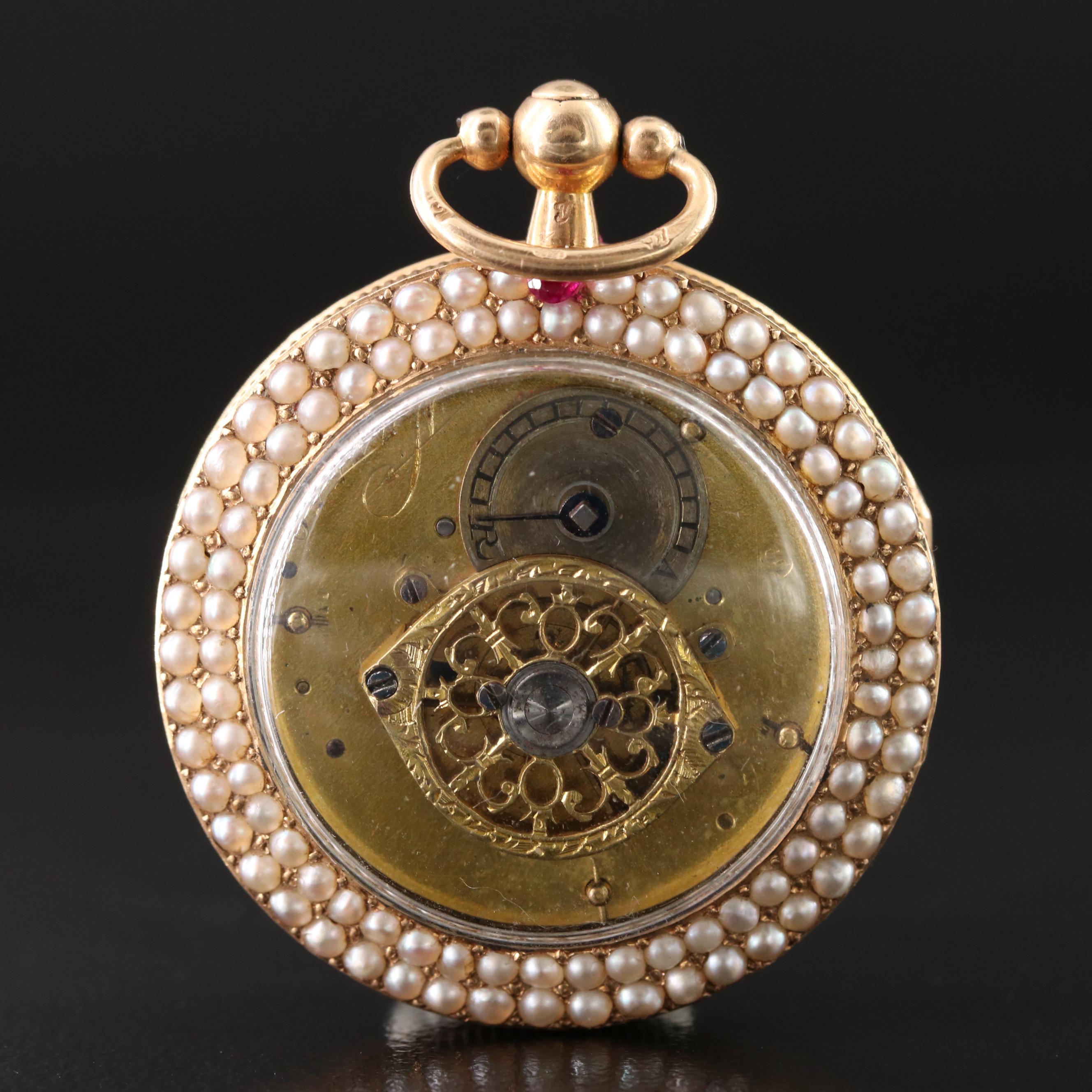 Antique 18K Pearl and Ruby Pocket Watch | EBTH