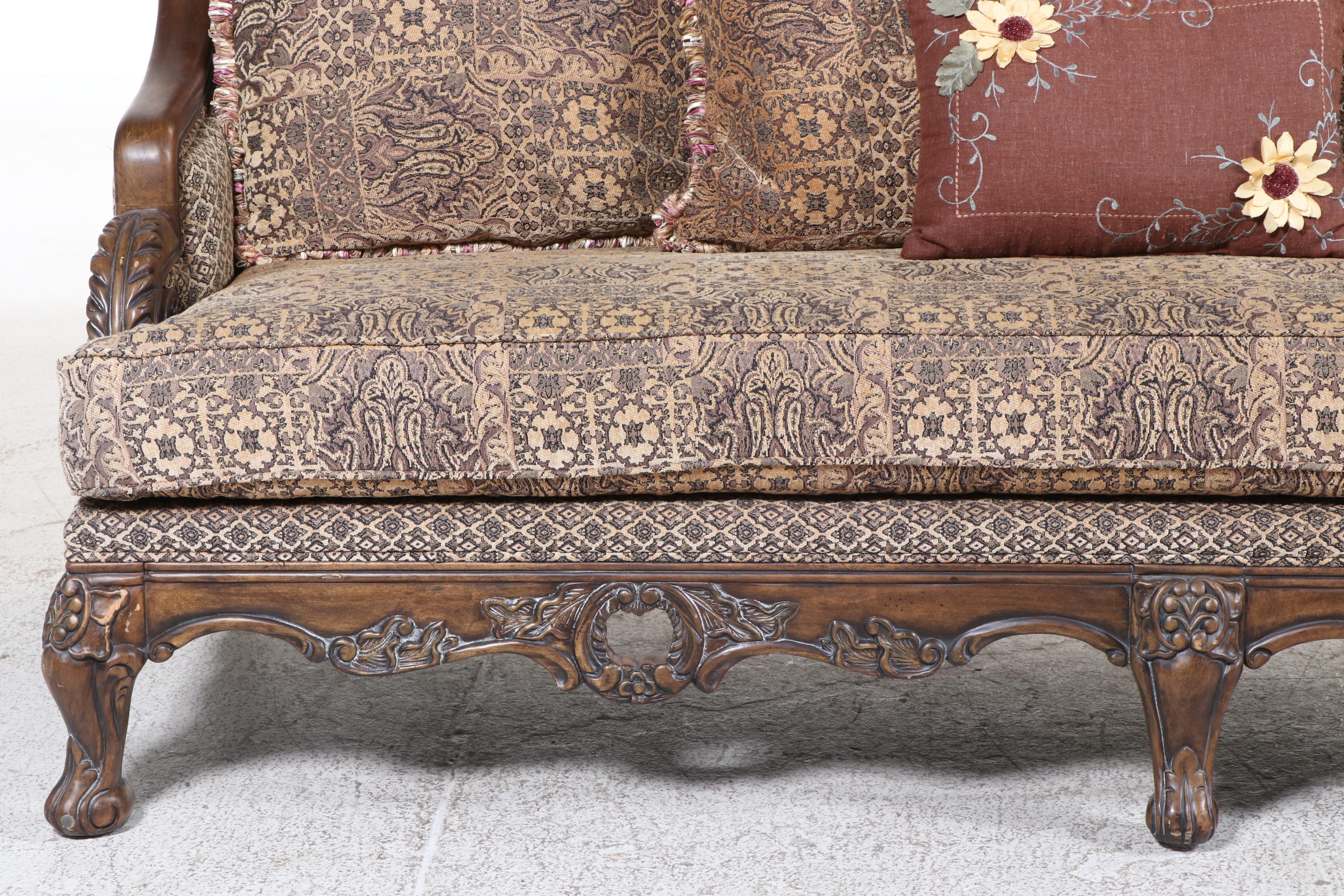 Rococo Style Carved Wood and Fabric Upholstered Sofa | Everything But ...