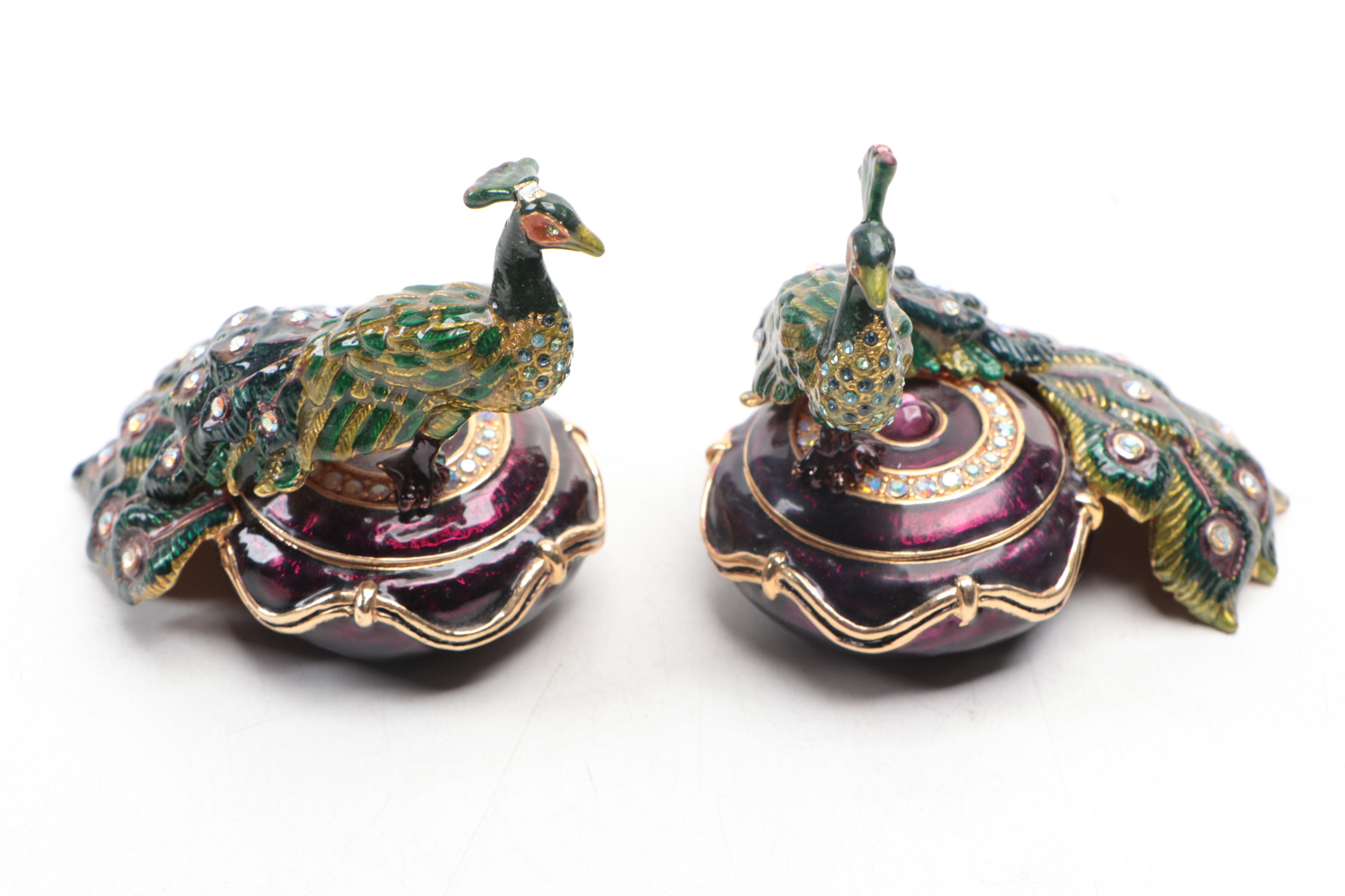 Enameled Peacock Decorative Boxes and Keepsake Dish | EBTH