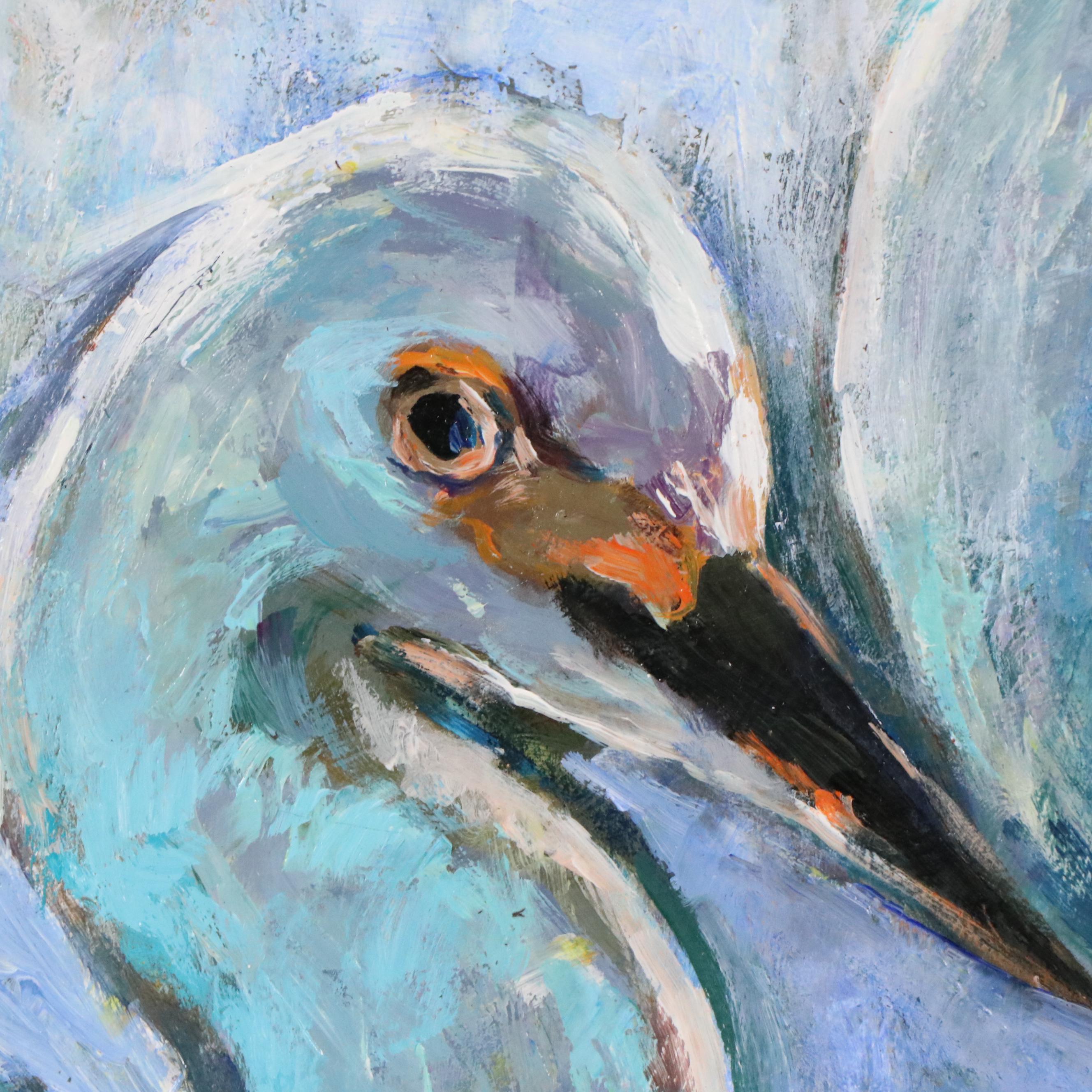 Agnes Rey Bird Portrait Oil Painting "Two White Cranes" | EBTH