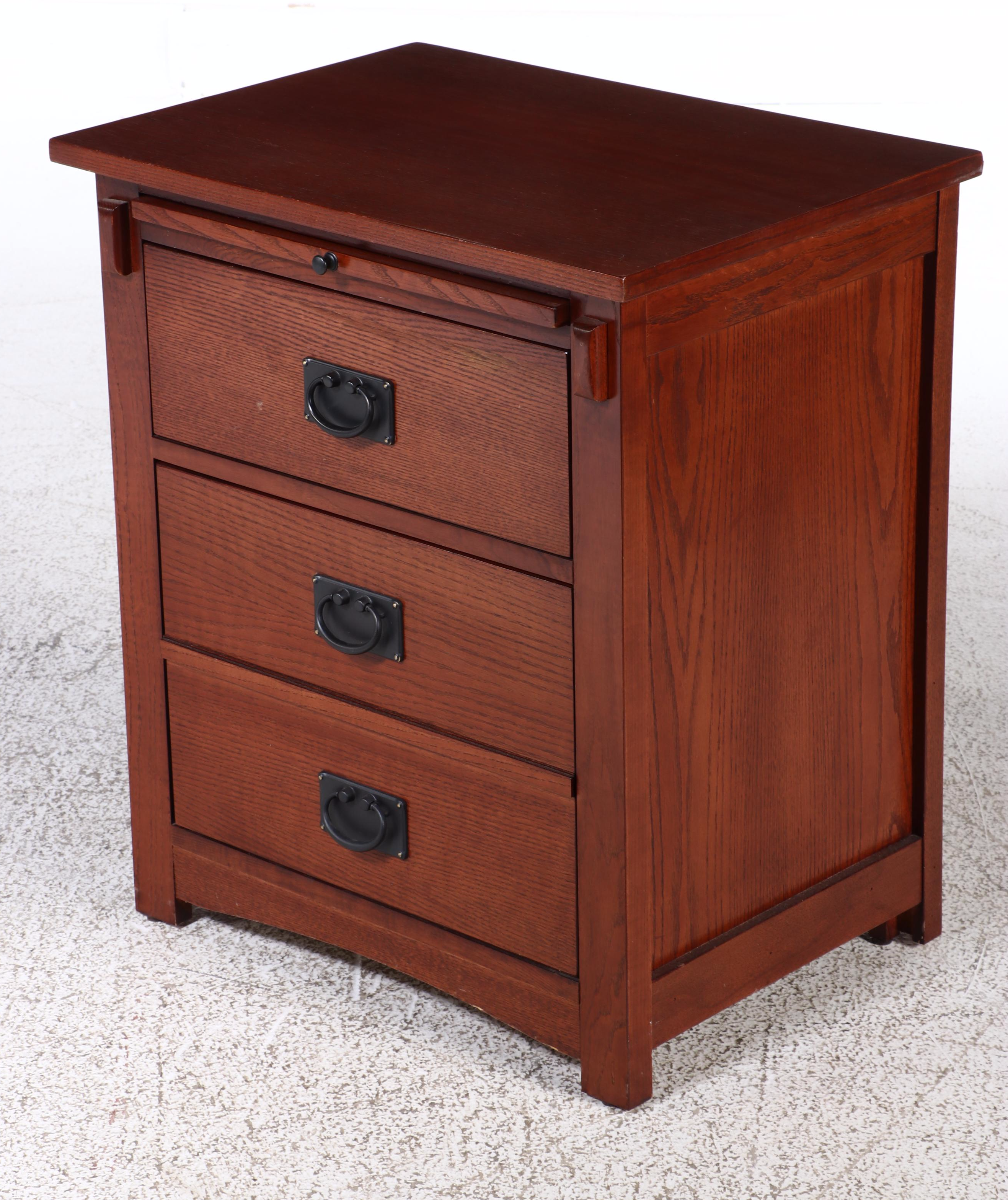 Pair of Delsa Muebles Mission Style Oak Veneer Three-Drawer Nightstands ...