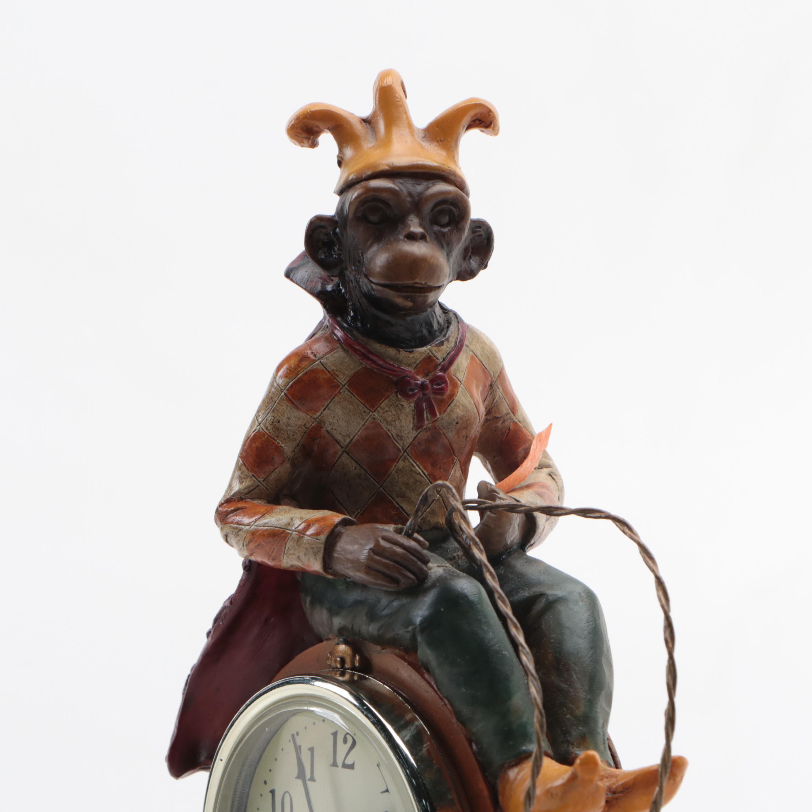 Mantel Clock with Jester Chimpanzee Riding Turtle | EBTH