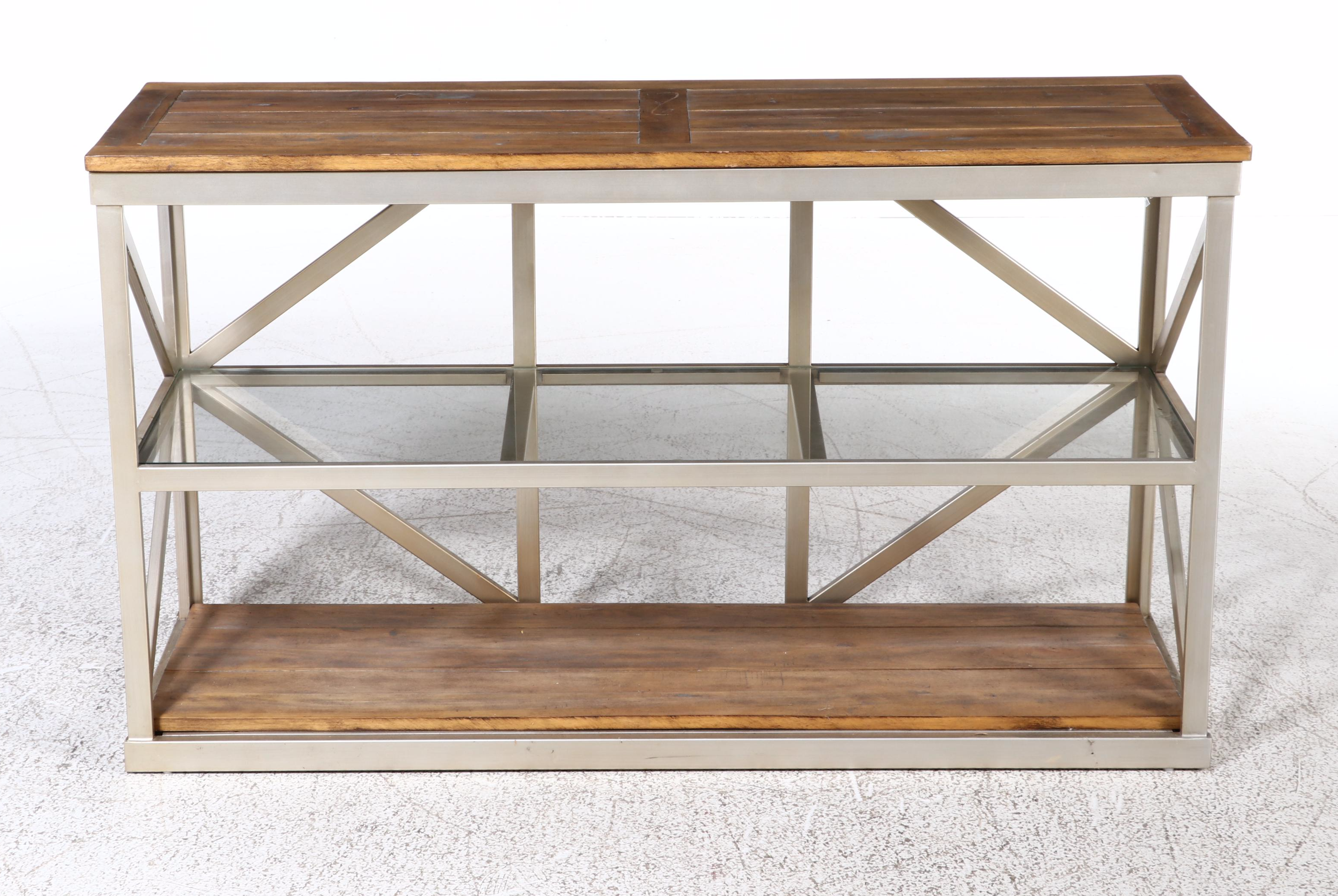 Hammary Farmhouse Style Powder-Coated Metal, Slatted Wood, & Glass ...