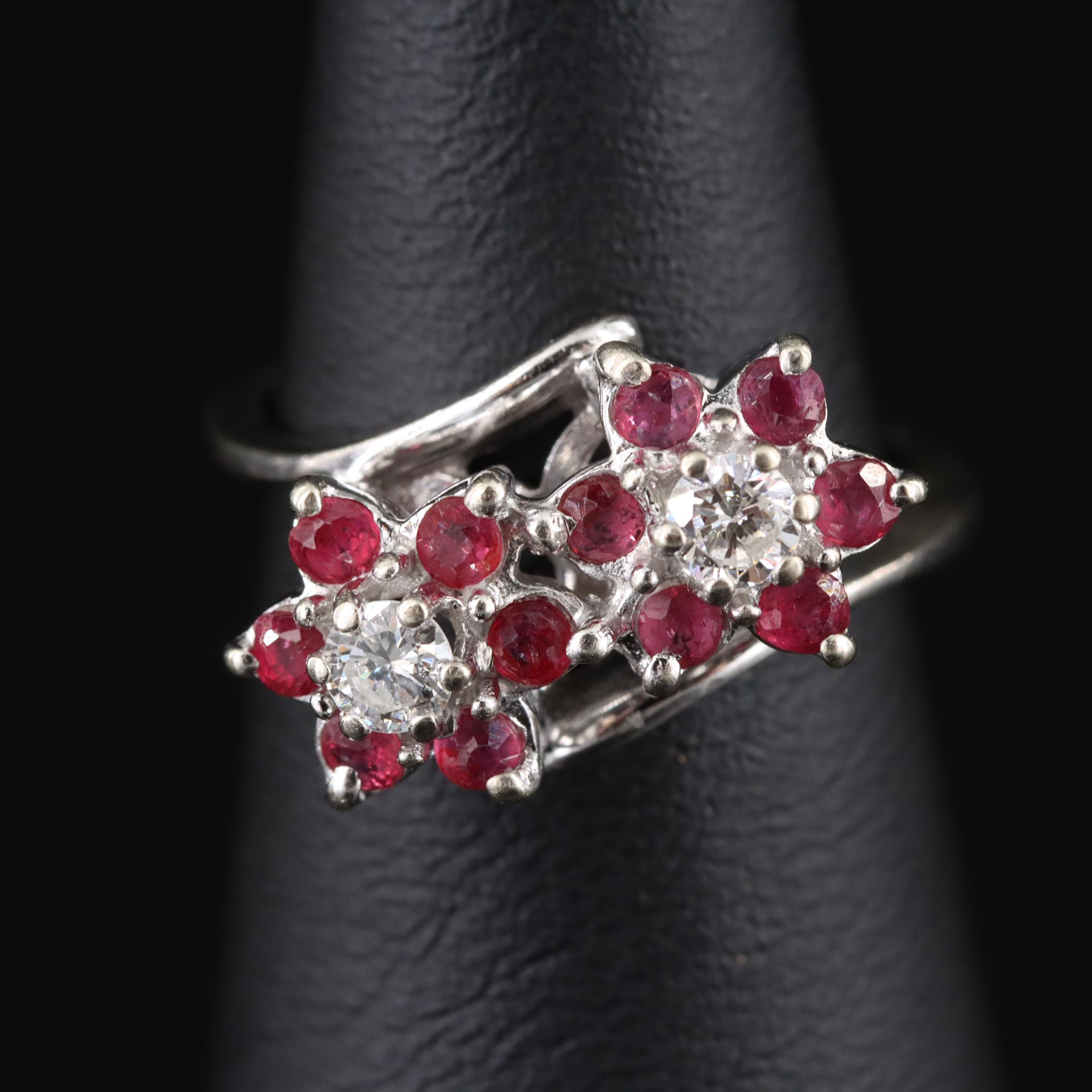 14K Diamond and Ruby Bypass Ring | EBTH