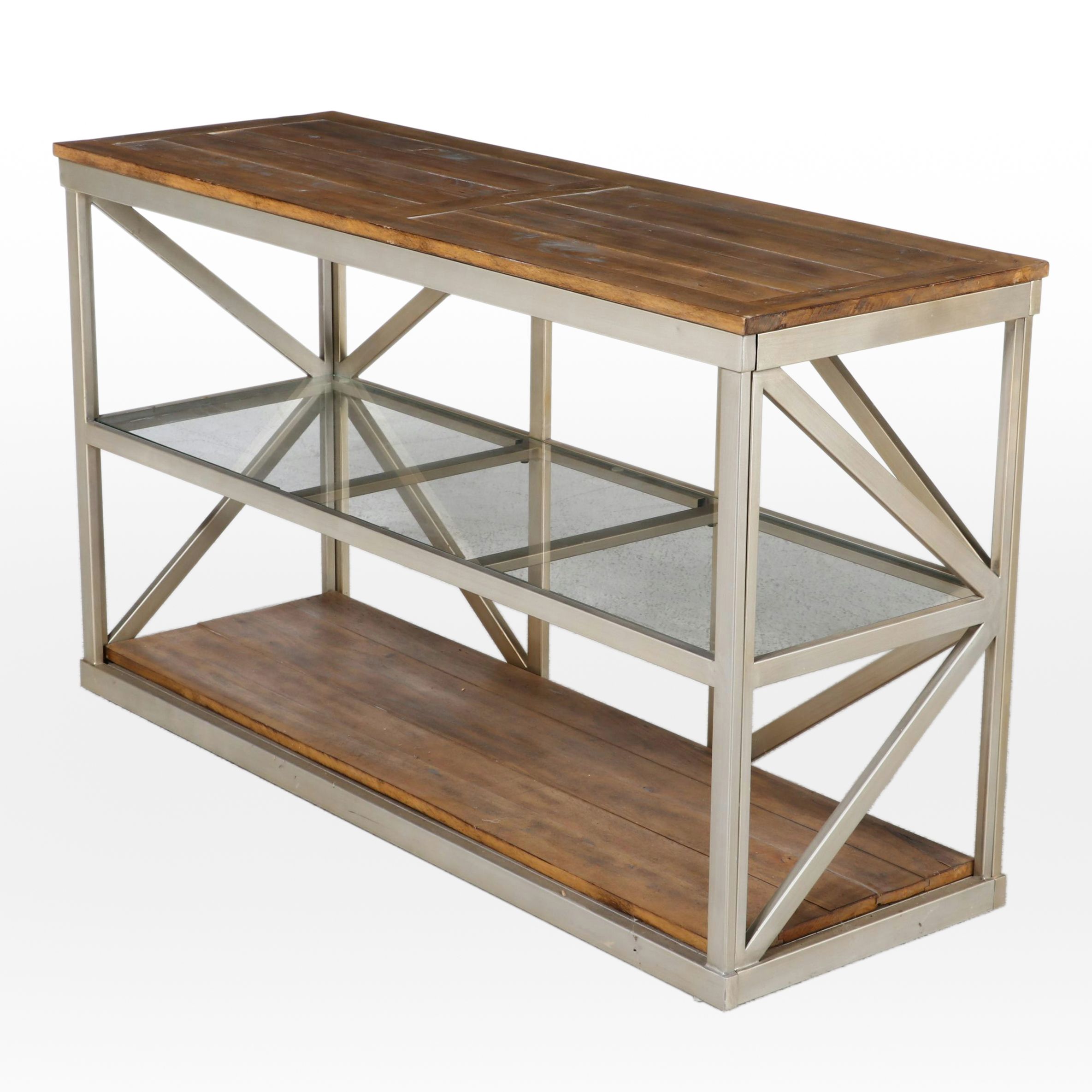 Hammary Farmhouse Style Powder-Coated Metal, Slatted Wood, & Glass ...