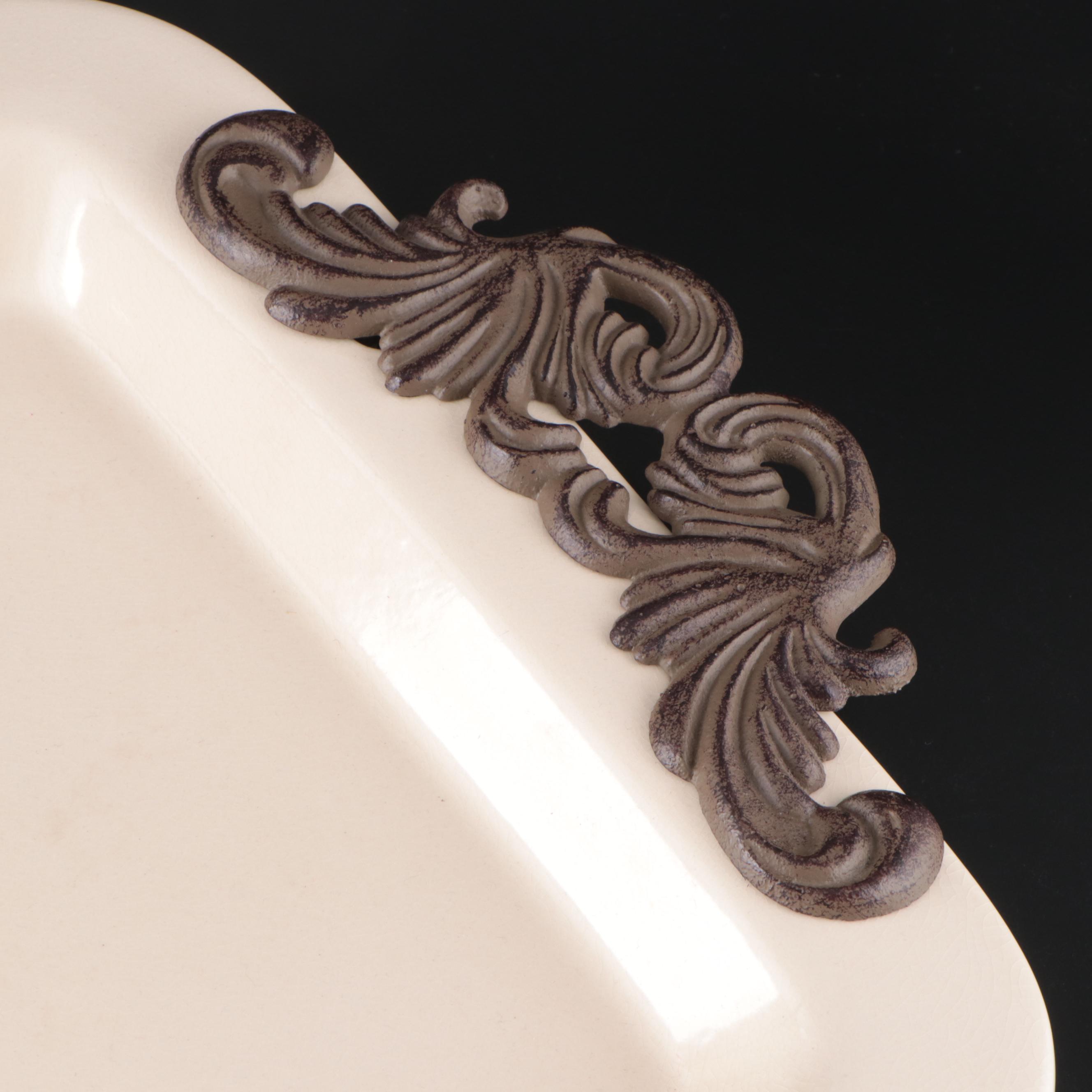 GG Collection "Acanthus" Cream Ceramic Rectangular Tray with Metal ...