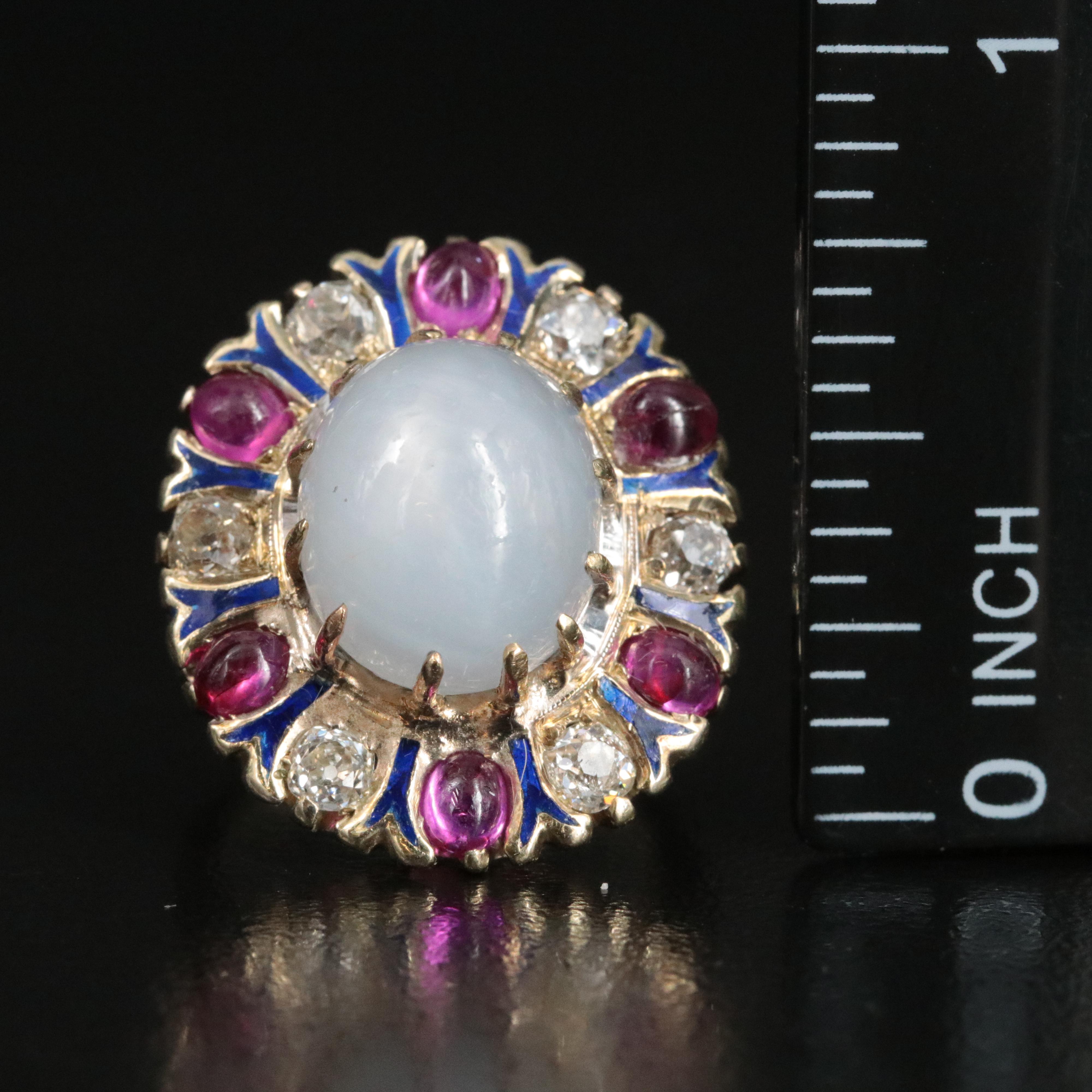 14K 11.93 CT Star Sapphire, Ruby and Diamond Ring | EBTH