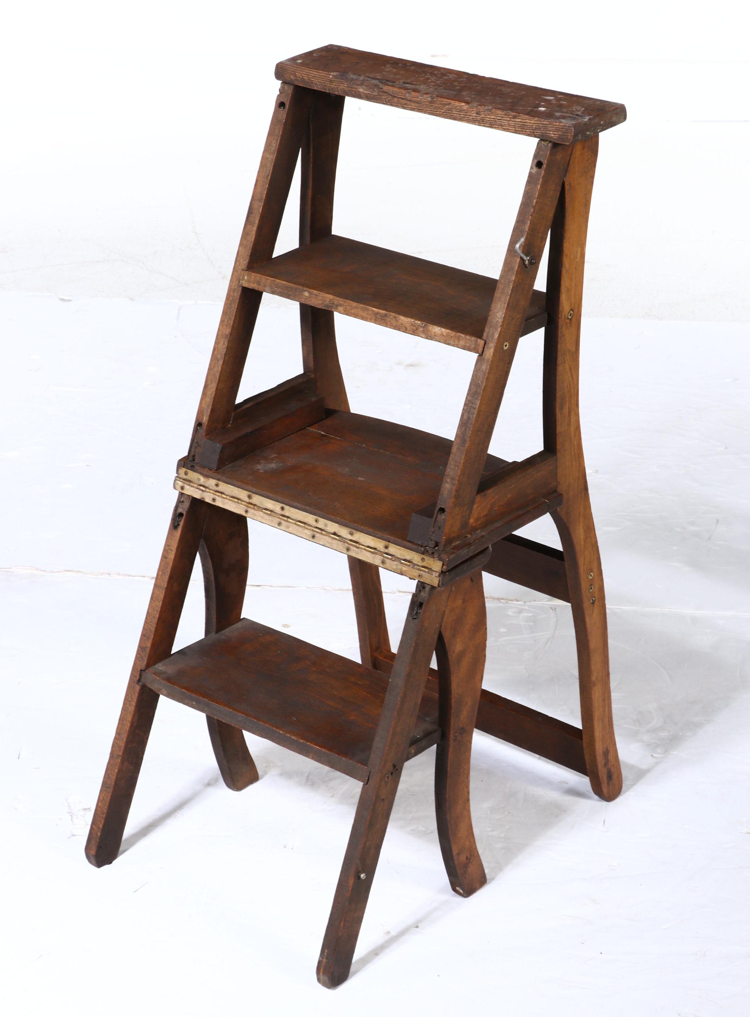 Hardwood Metamorphic Library Chair/Ladder, Early 20th Century | EBTH
