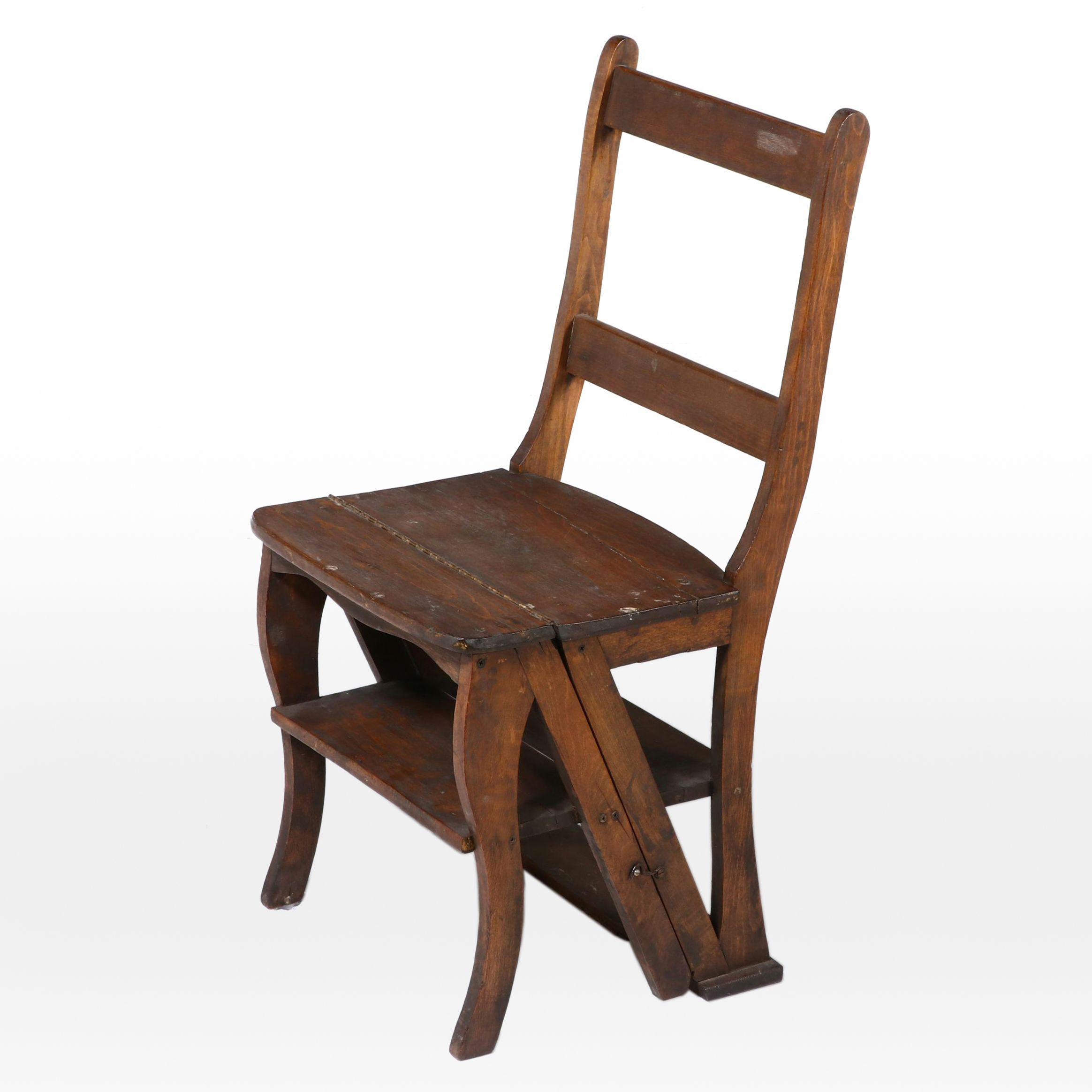 Hardwood Metamorphic Library Chair/Ladder, Early 20th Century | EBTH