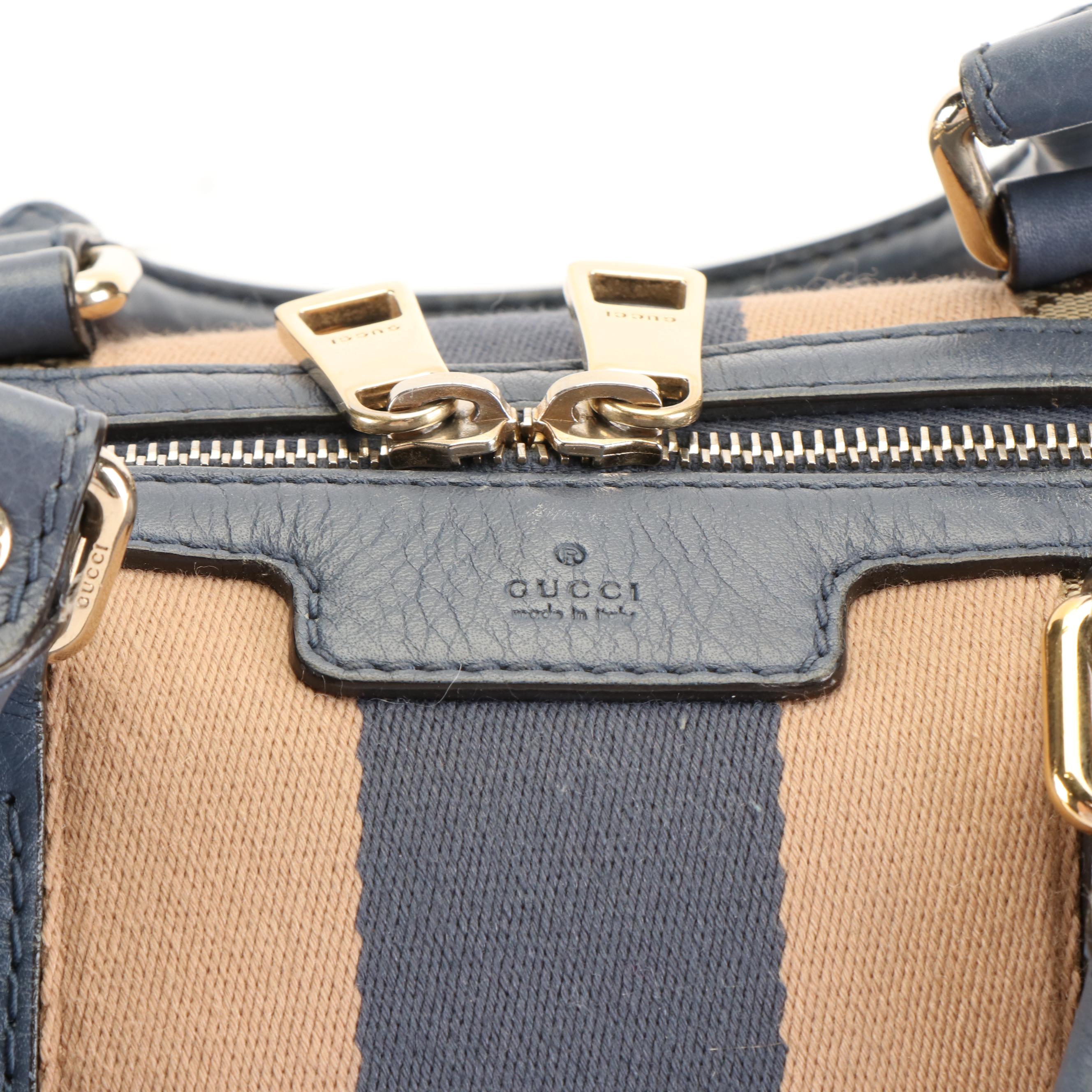 Gucci Sherry Line Boston Bag in GG Canvas and Blue Leather | EBTH
