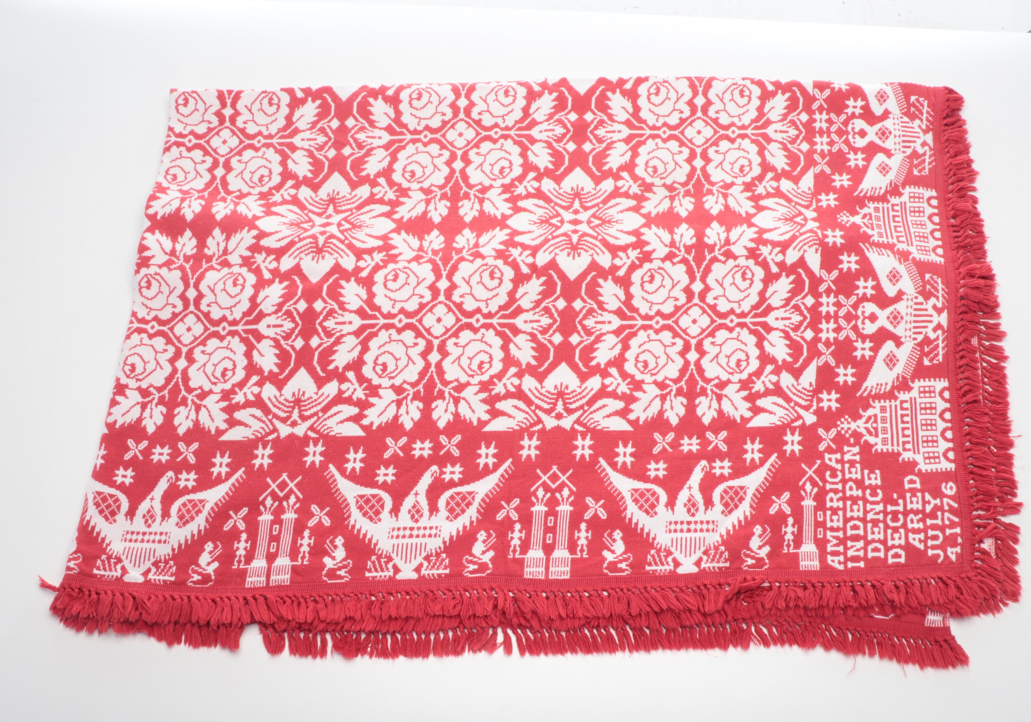 Jacquard Loomed Figured and Fancy Red and White Coverlet, Vintage | EBTH