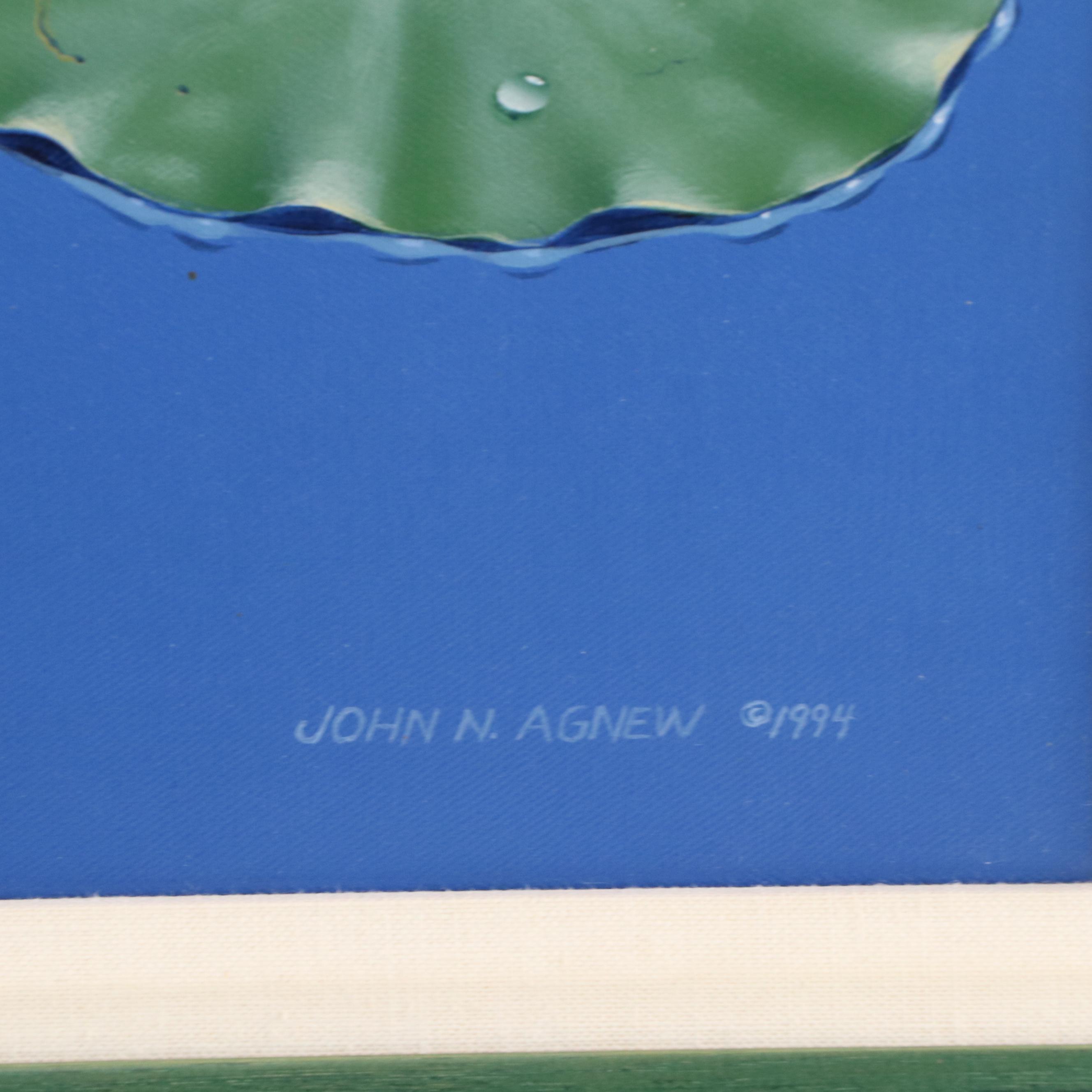 John Agnew Acrylic Painting of Pond with Lily Pads, 1994, and Book | EBTH