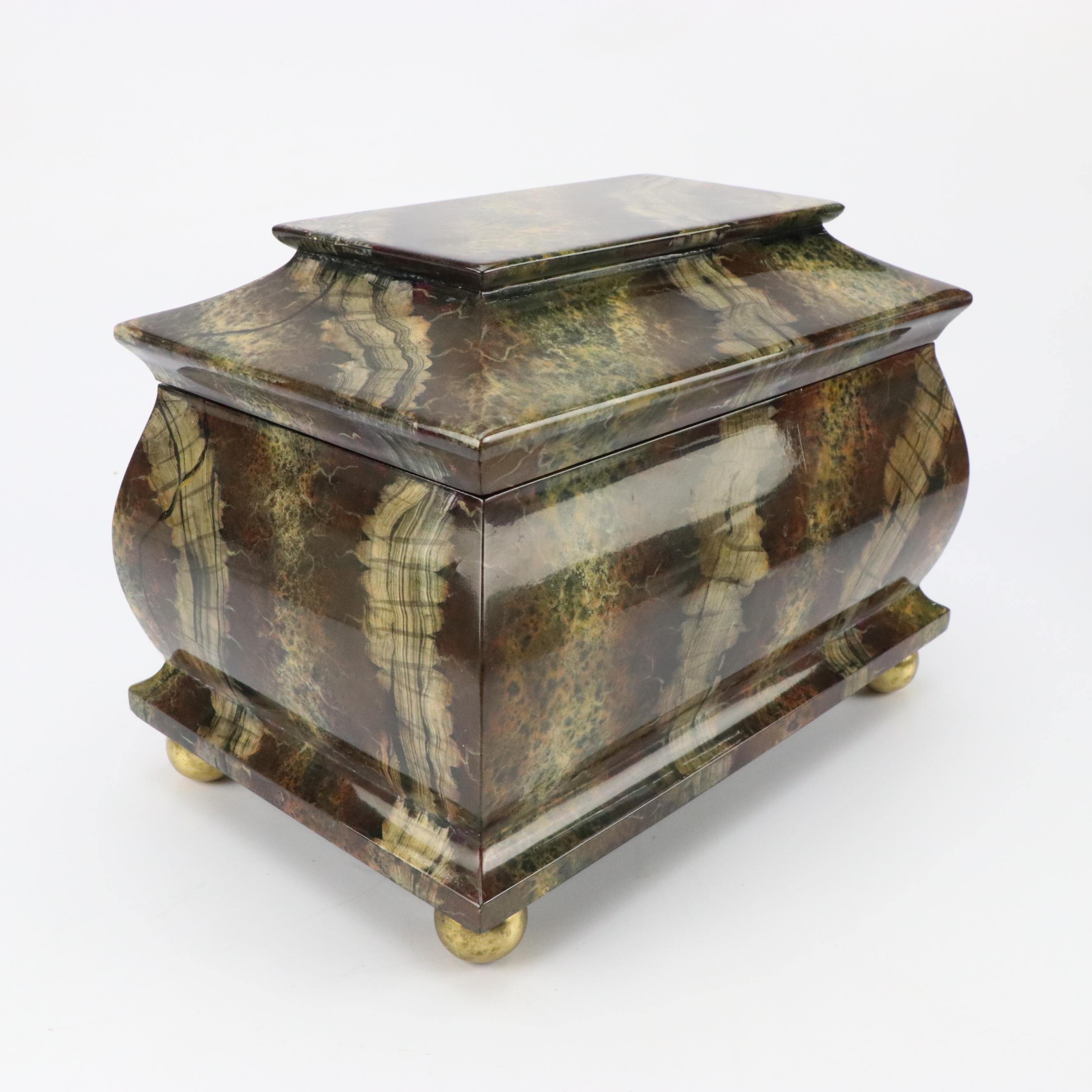 Maitland-Smith Faux Agate and Florentine Leather Casket Storage Boxes ...