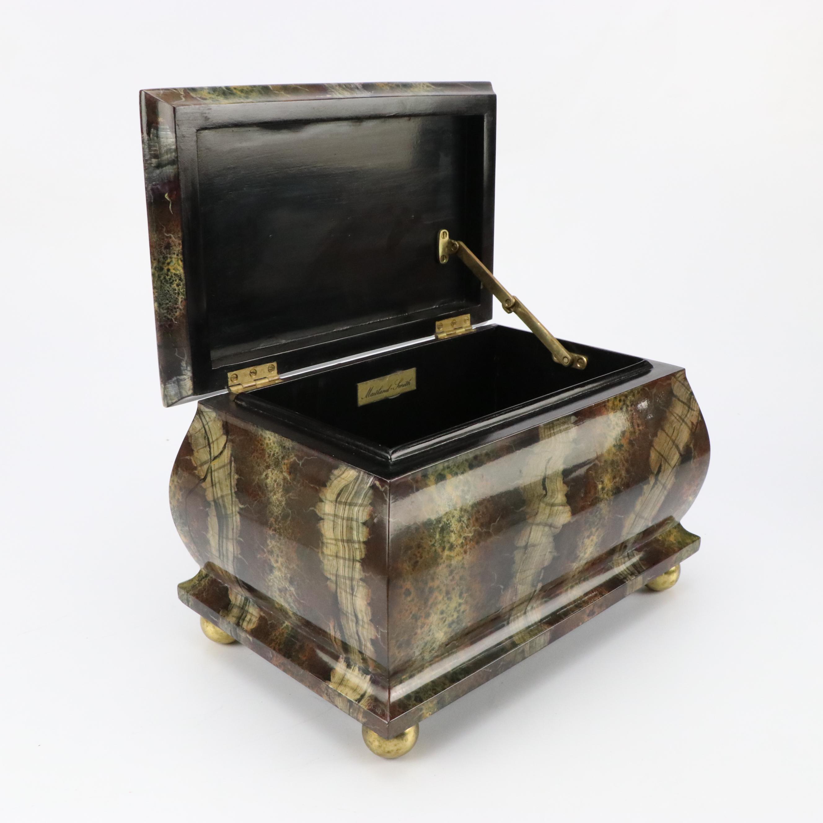 Maitland-Smith Faux Agate and Florentine Leather Casket Storage Boxes ...
