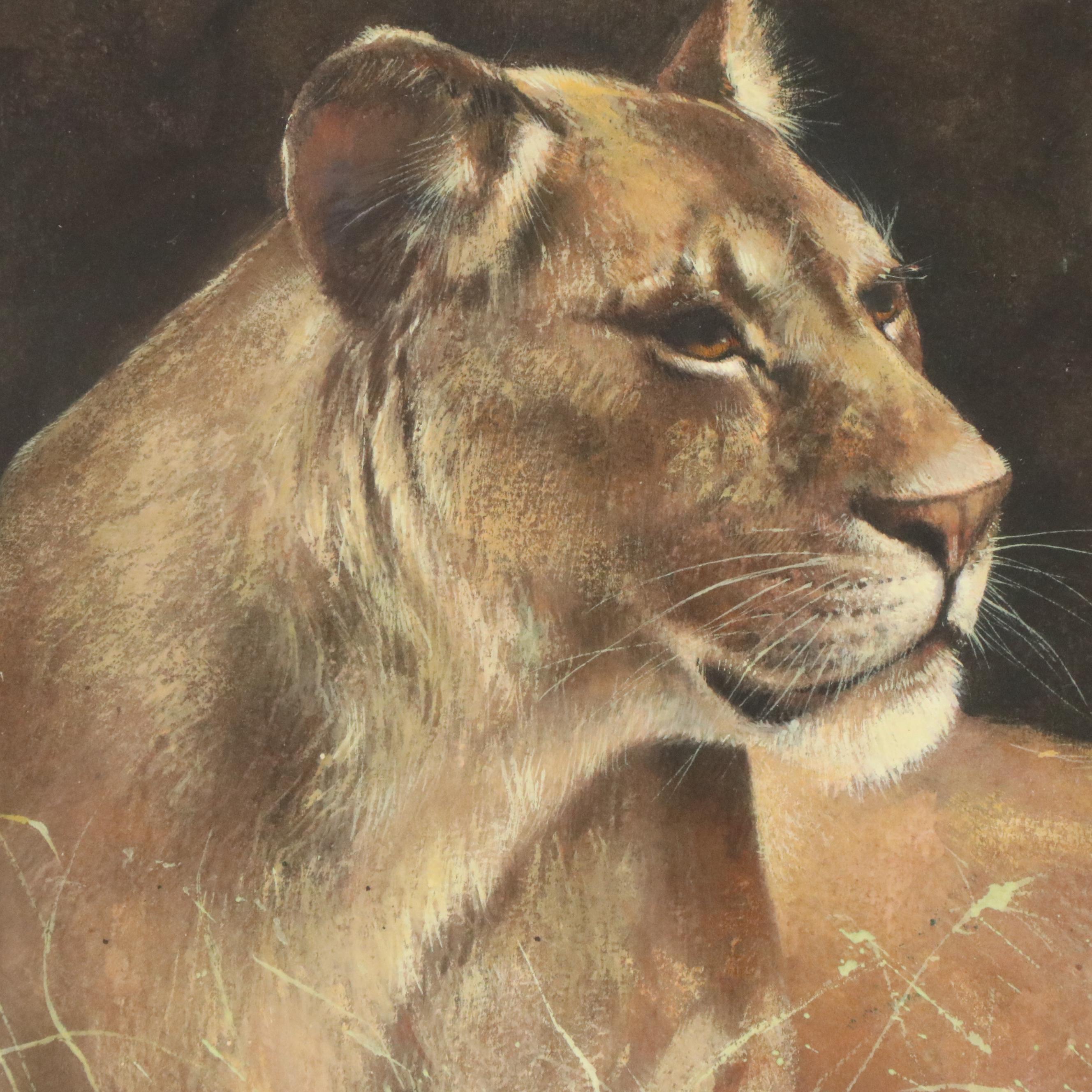 Watercolor Painting of Reclining Lion | EBTH