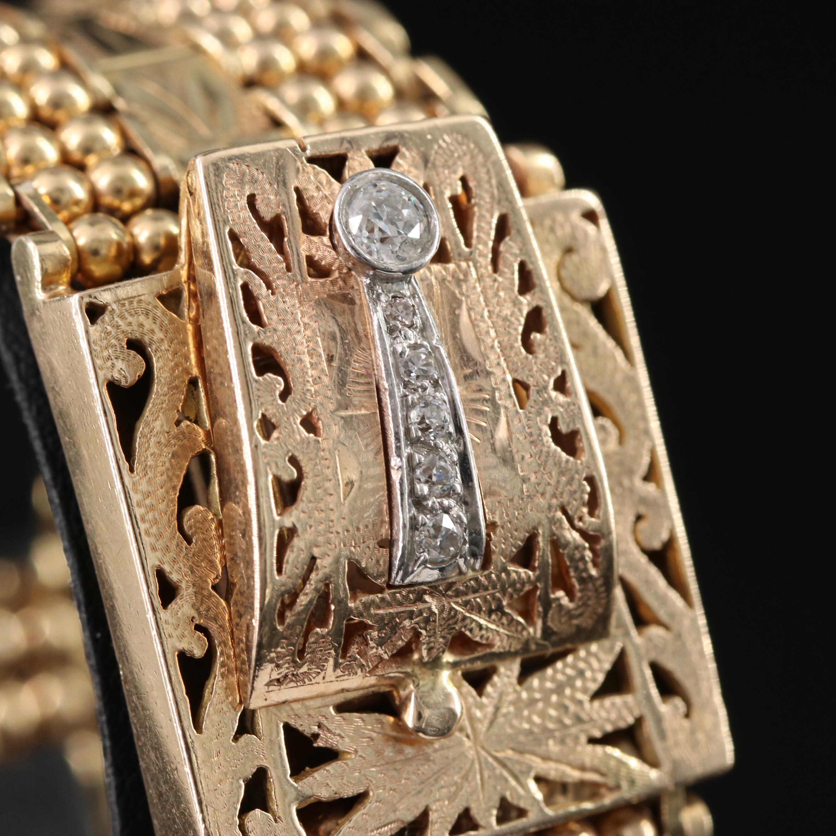 14K Ornate Diamond Dial Cover Stem Wind Jules Watch | EBTH
