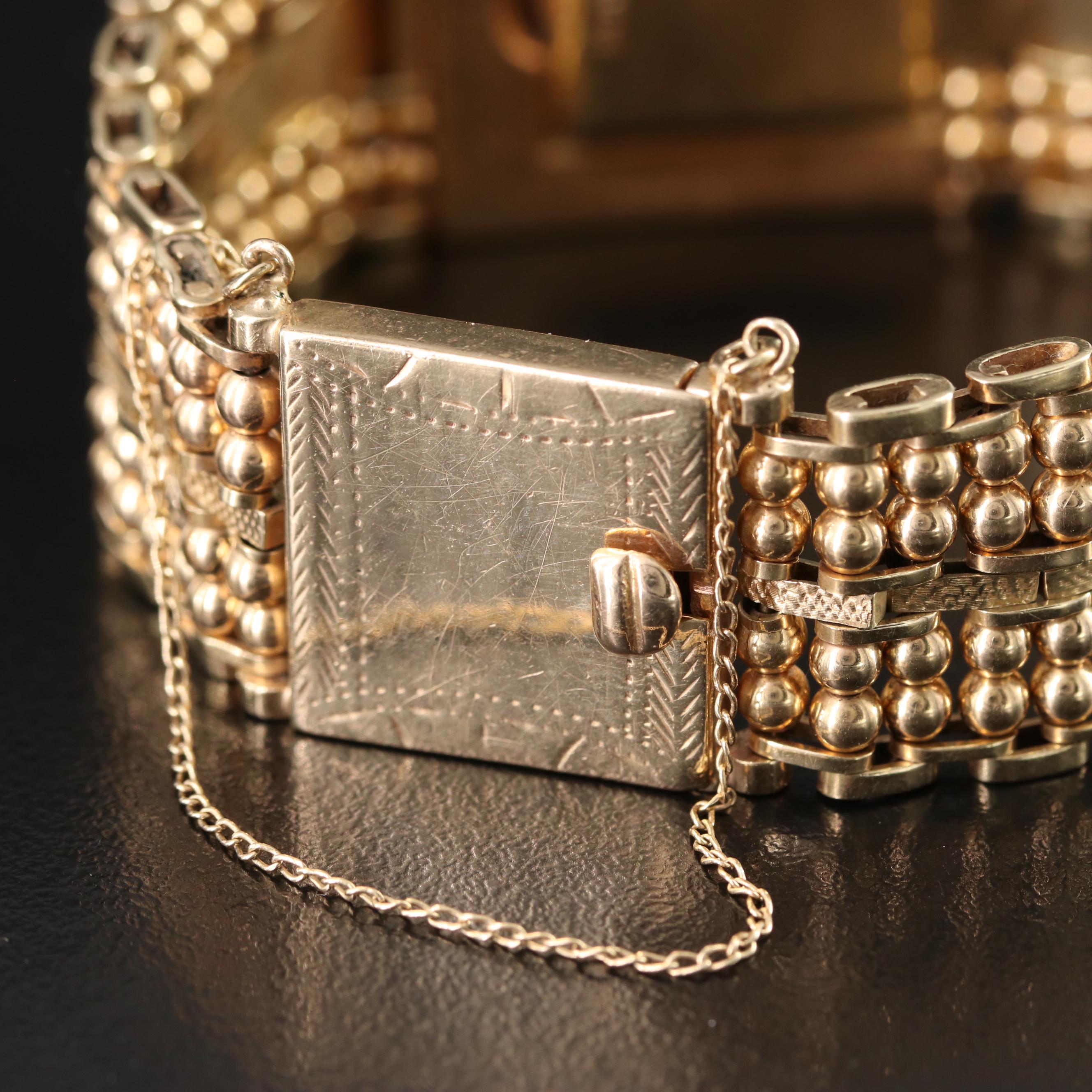 14K Ornate Diamond Dial Cover Stem Wind Jules Watch | EBTH