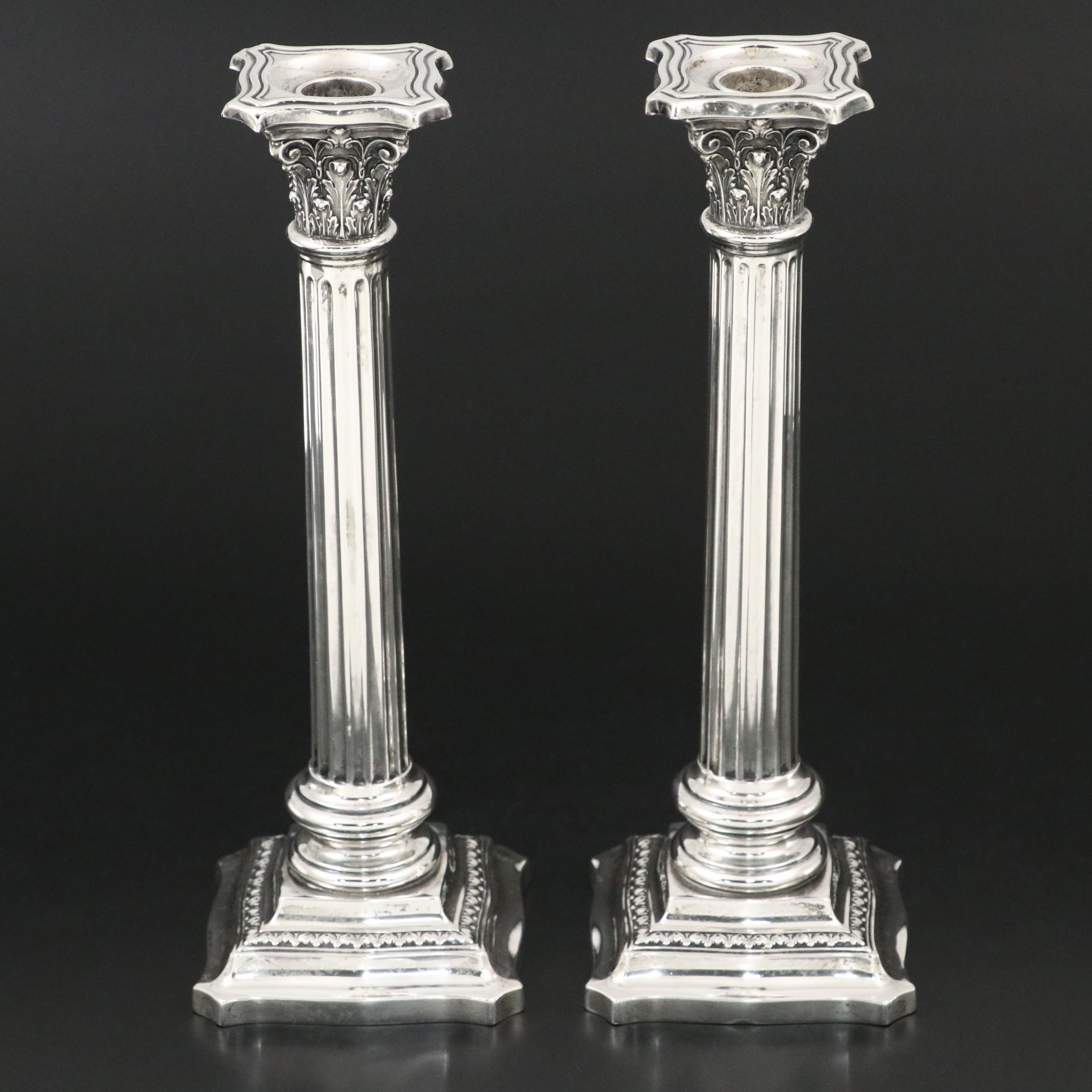 R. Wallace & Sons Sterling Silver Column Candlesticks, Late 19th/Early ...